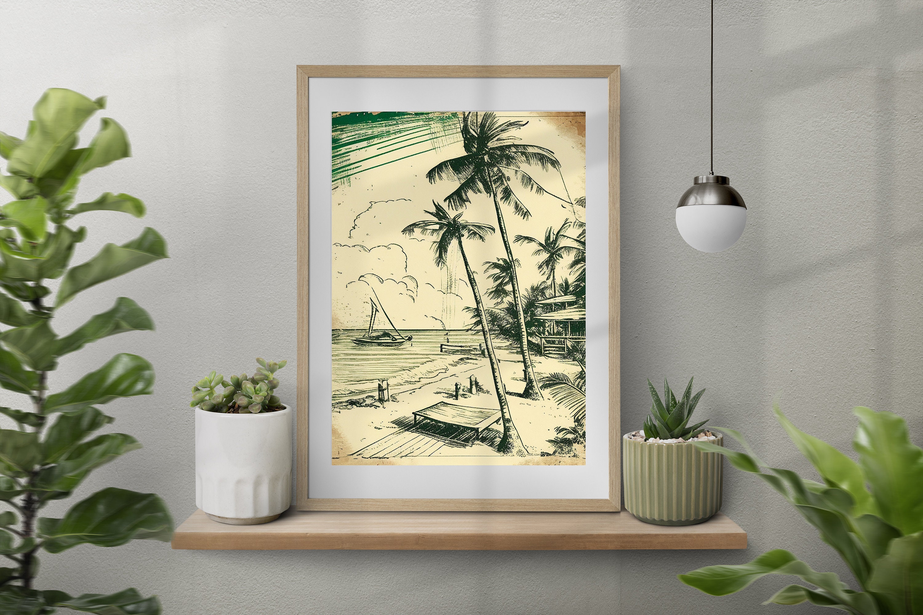 Vintage Sketch of Tropical Beach | Hand-drawn Paradise Art | Coastal ...