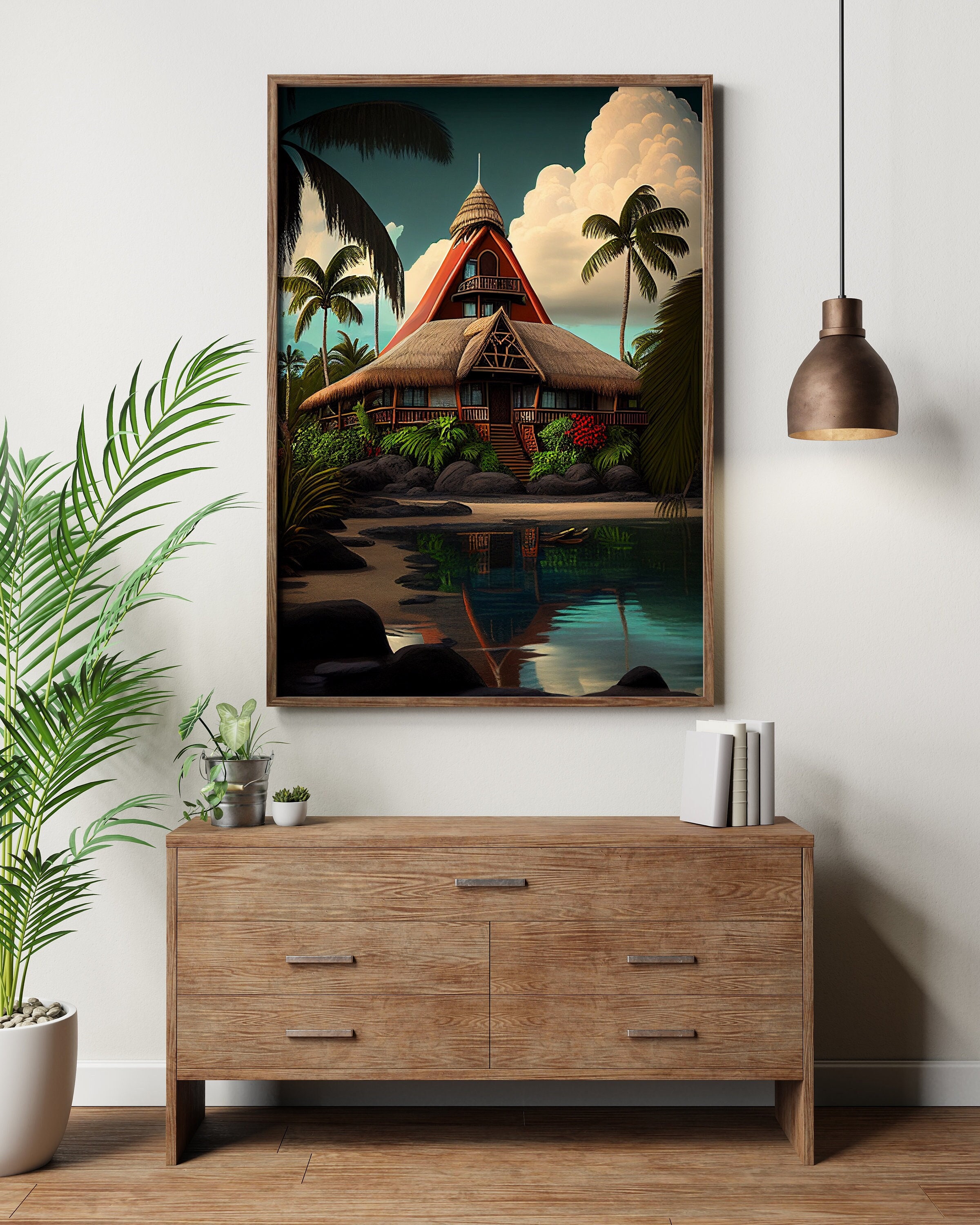 Polynesian Style Beach Hut Printable Tropical Island Getaway Coastal ...
