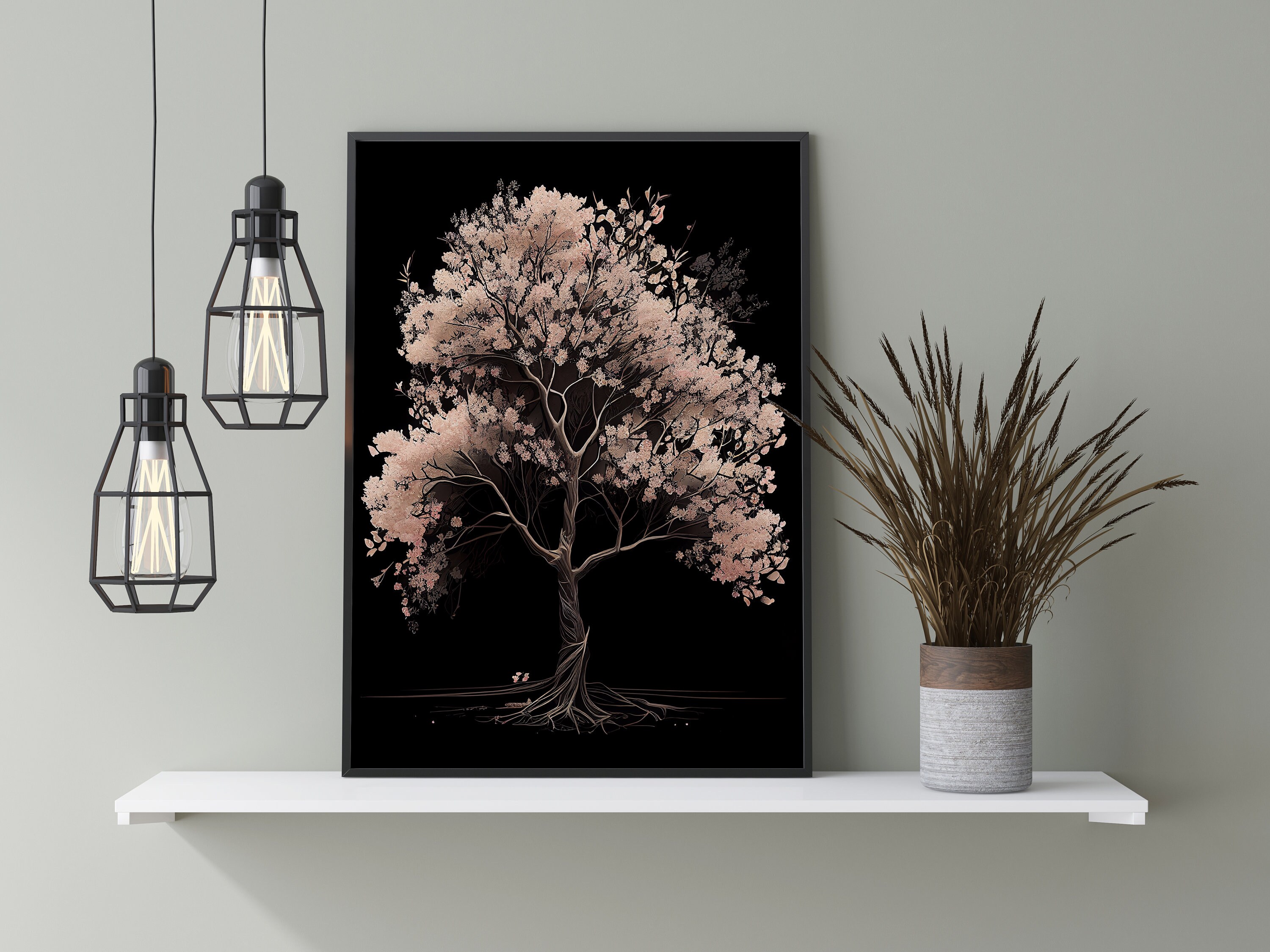 Sakura Tree Abstract Art Light Pink & Beige Modern Cherry Blossom Decor ...