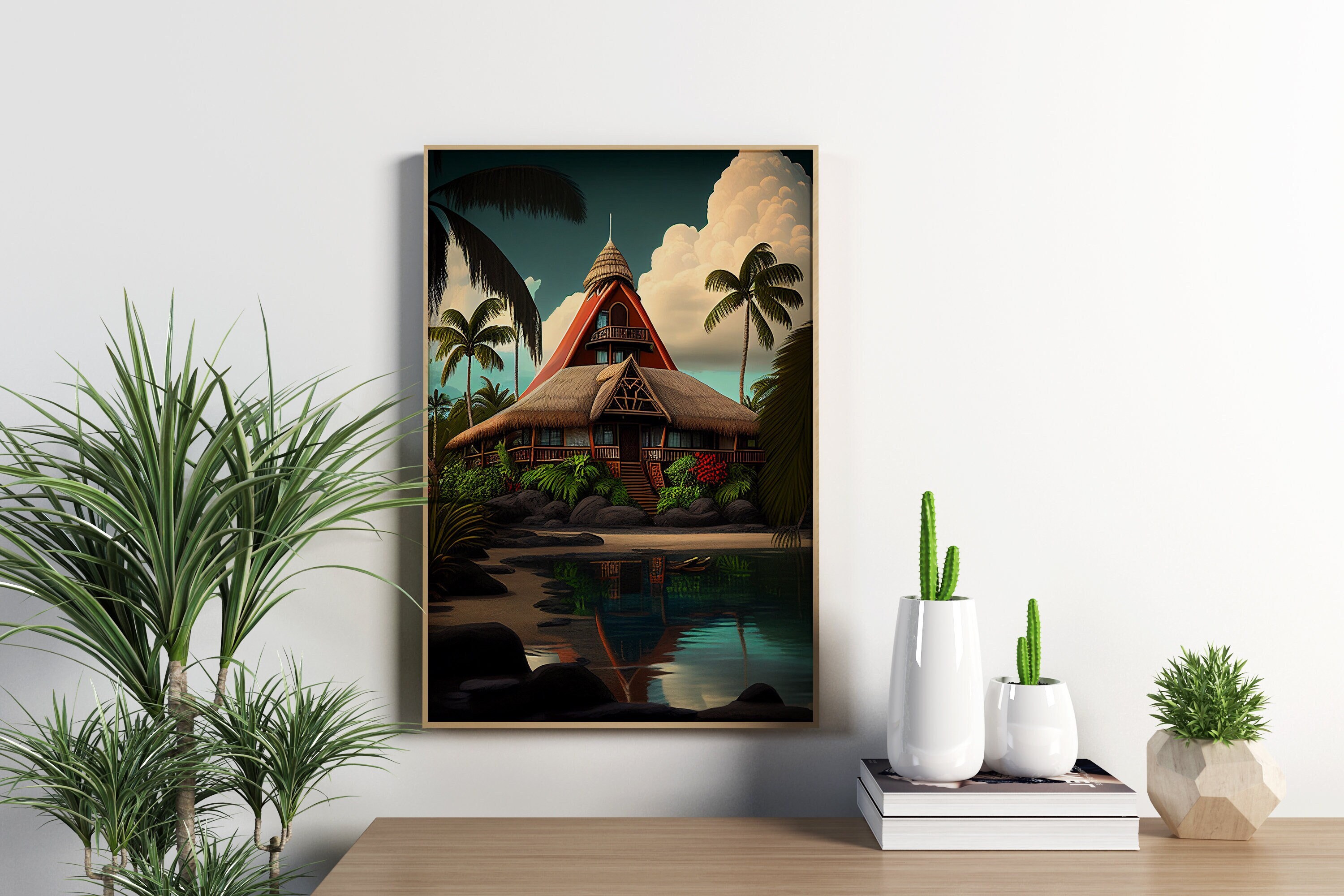 Polynesian Style Beach Hut Printable Tropical Island Getaway Coastal ...