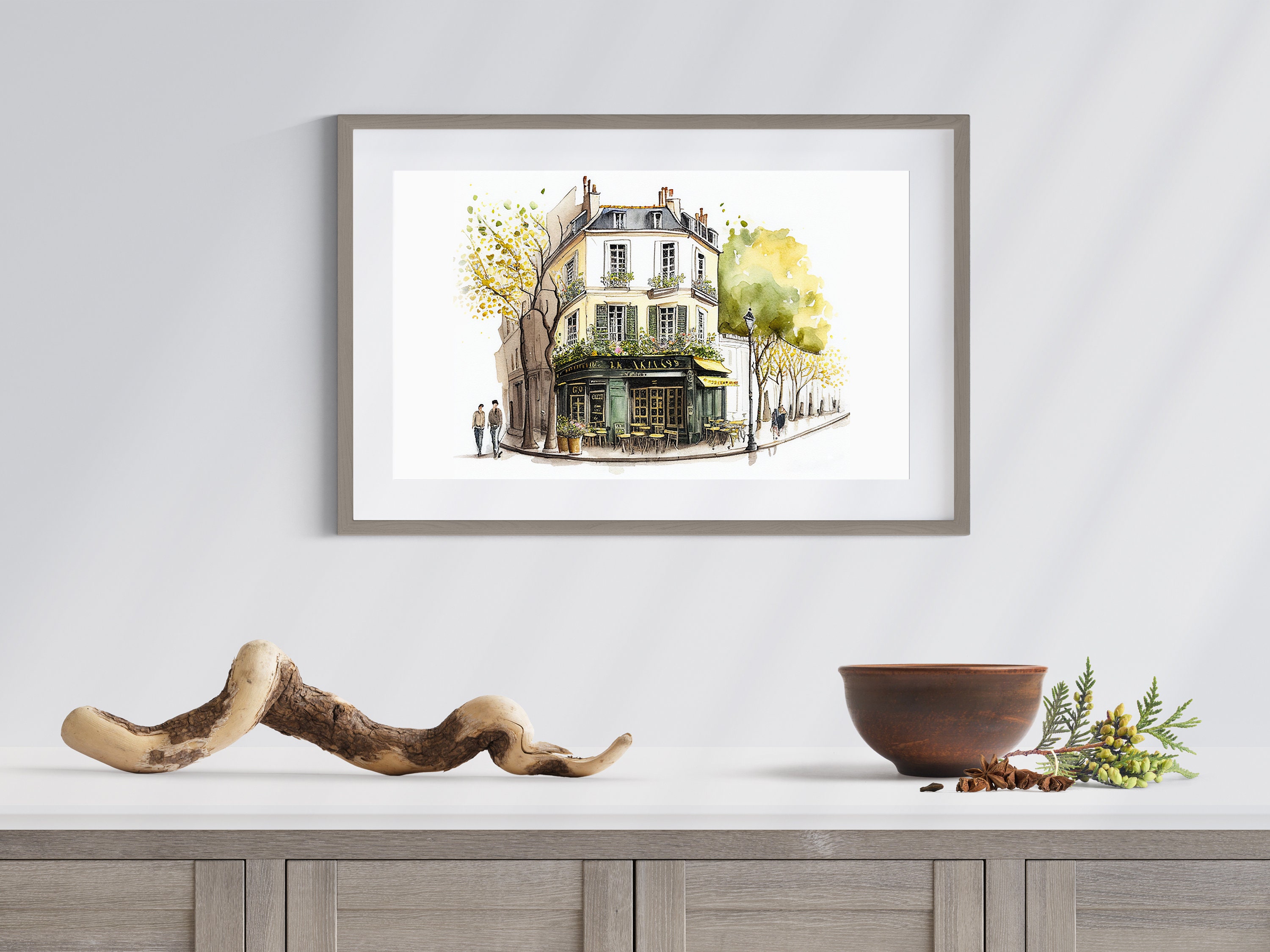 Watercolor Ink Illustration Parisian Restaurant Scene Charming French ...