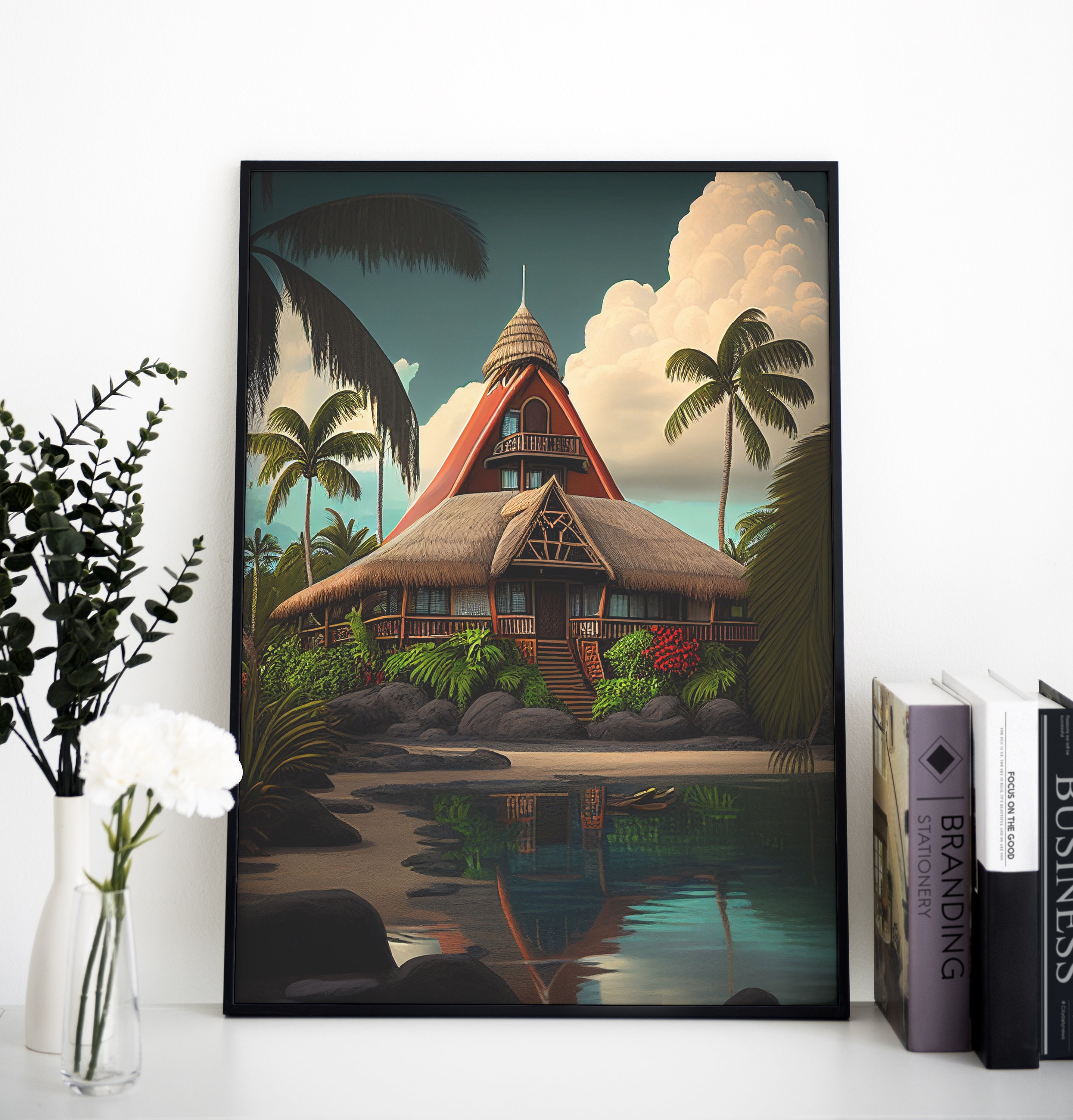 Polynesian Style Beach Hut Printable Tropical Island Getaway Coastal ...