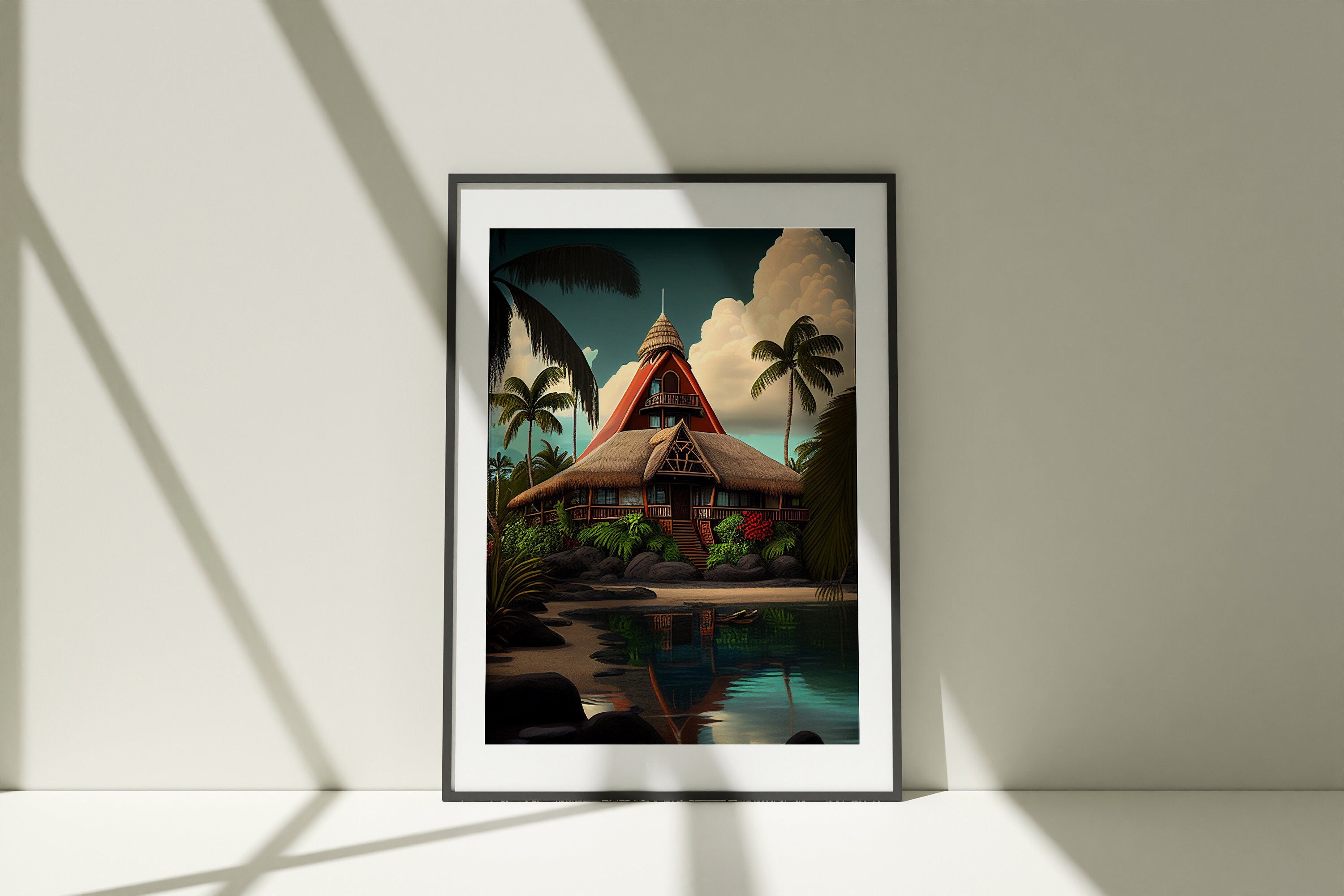 Polynesian Style Beach Hut Printable Tropical Island Getaway Coastal ...