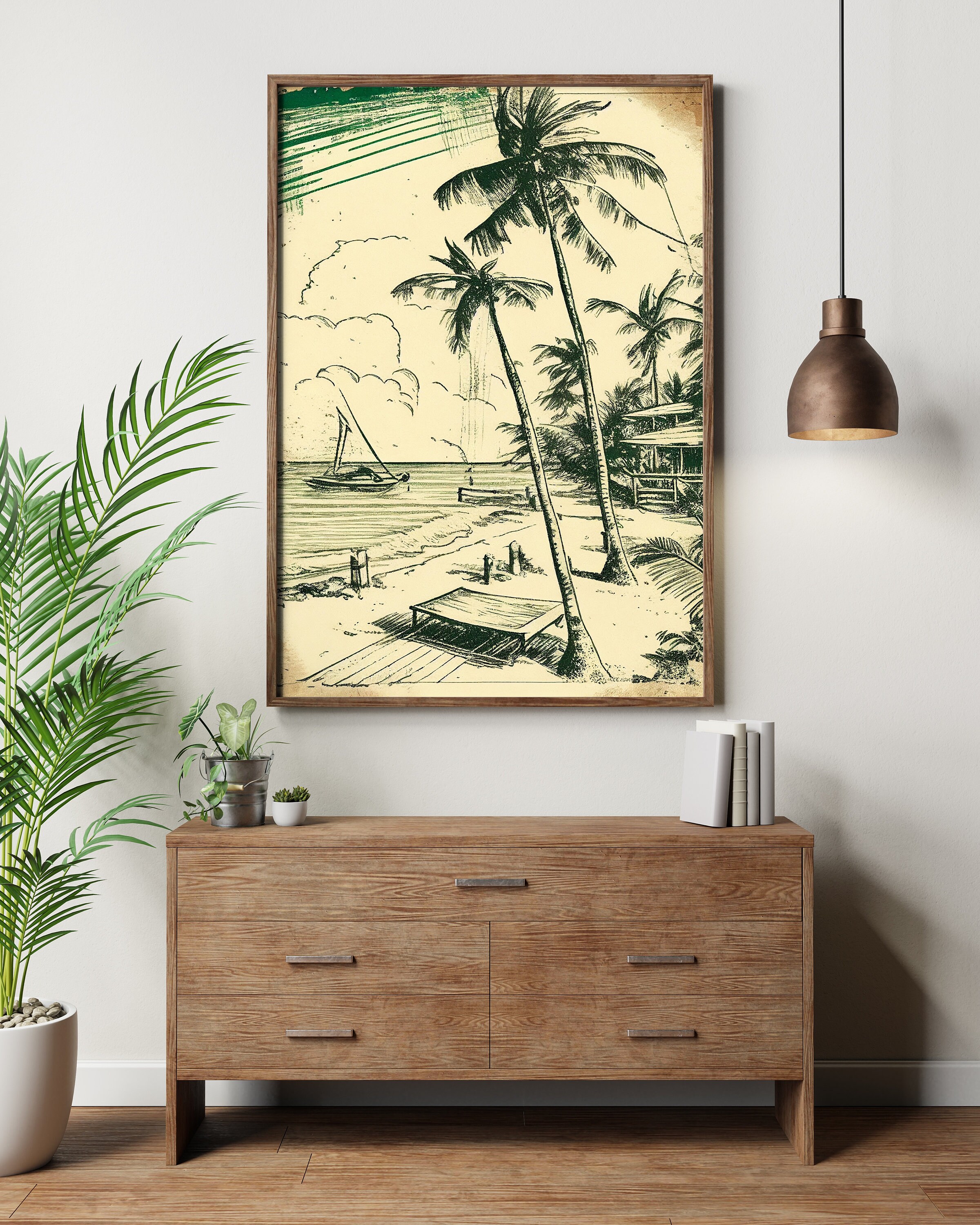 Vintage Sketch of Tropical Beach | Hand-drawn Paradise Art | Coastal ...