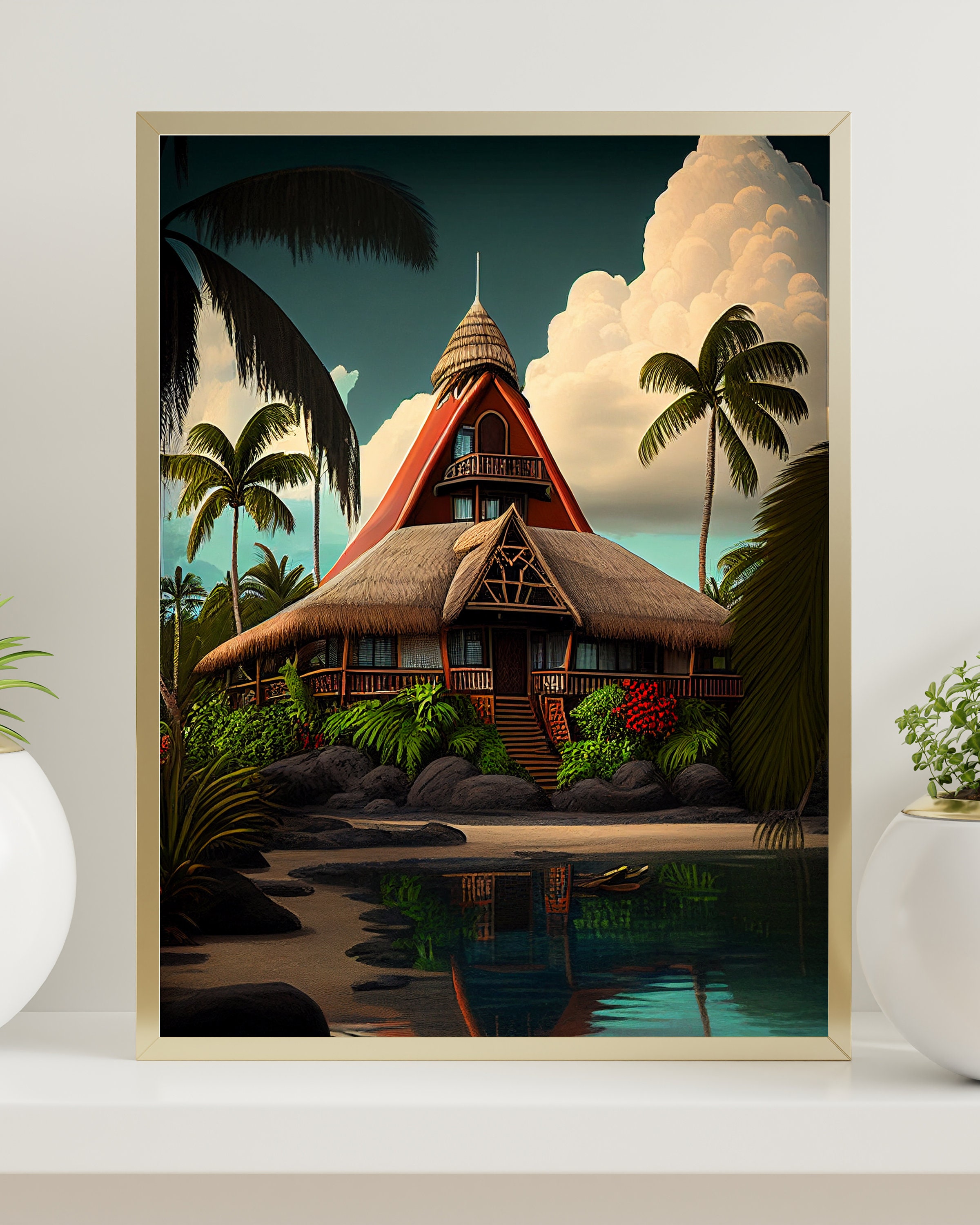 Polynesian Style Beach Hut Printable Tropical Island Getaway Coastal ...