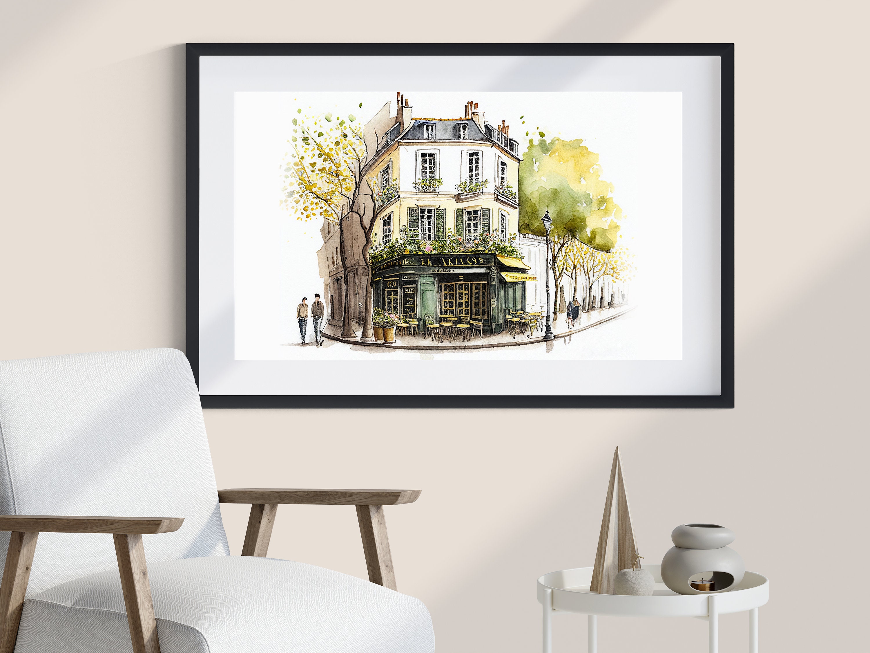 Watercolor Ink Illustration Parisian Restaurant Scene Charming French ...