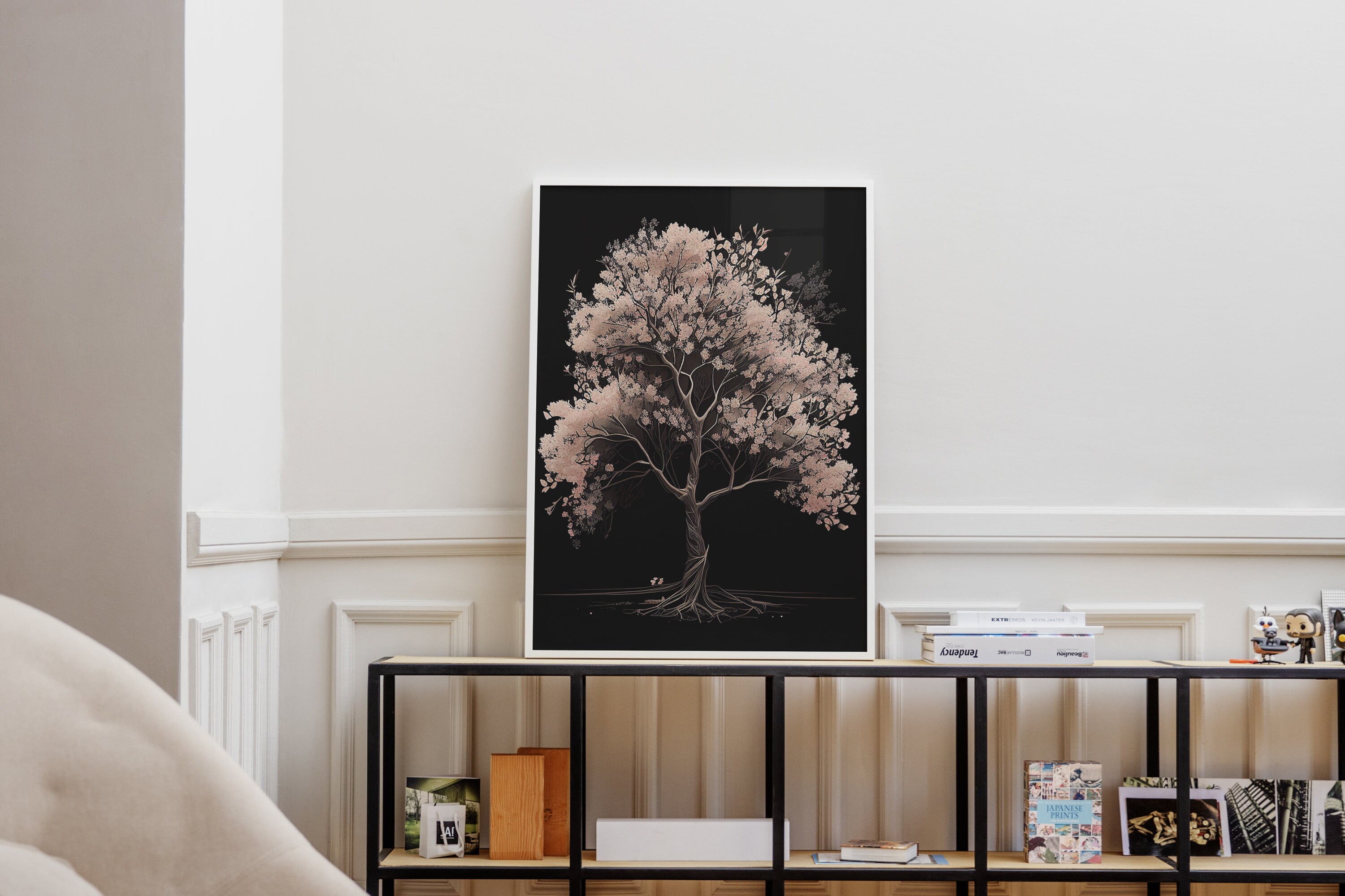 Sakura Tree Abstract Art Light Pink & Beige Modern Cherry Blossom Decor ...