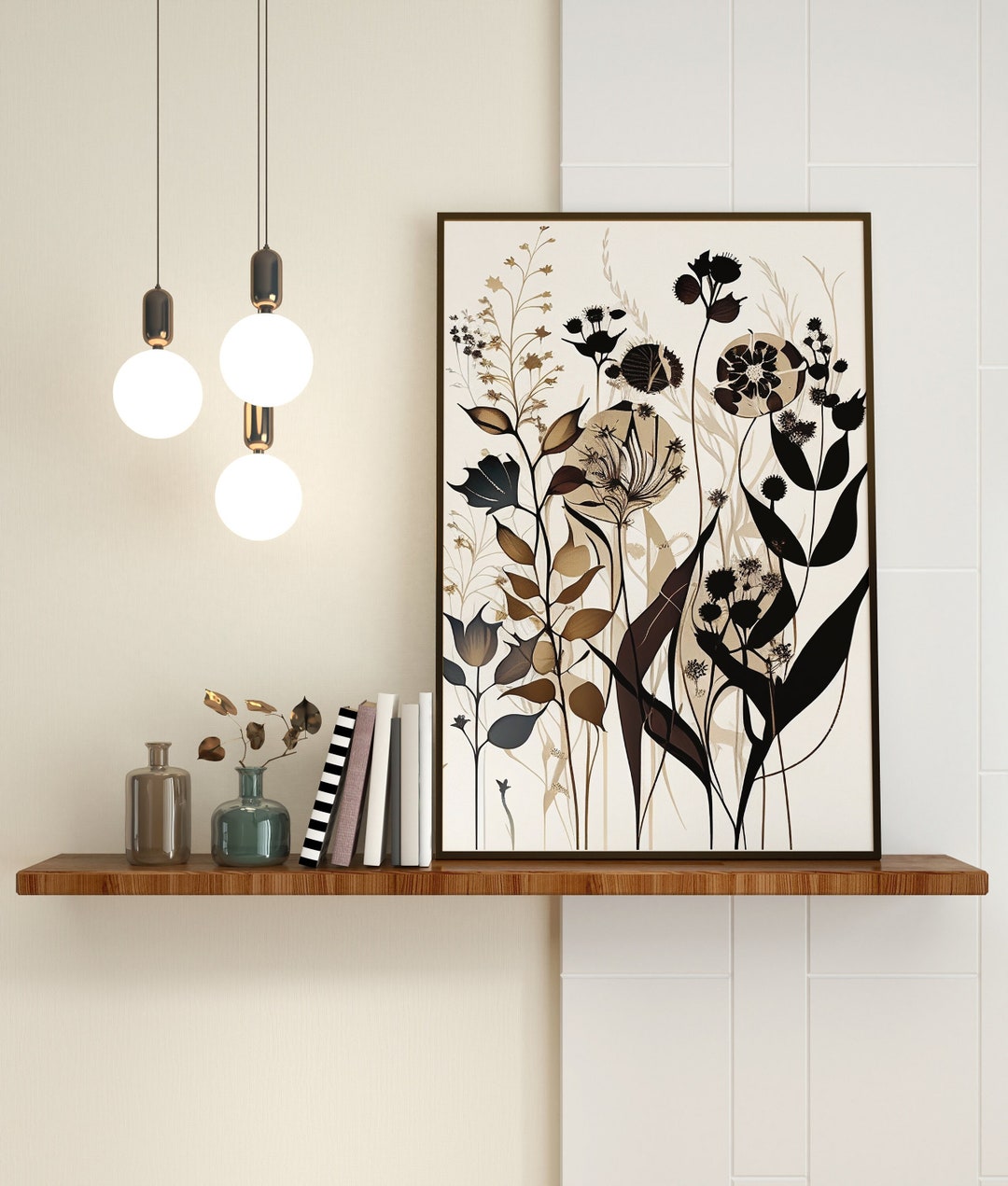 Abstract Long Stem Flowers Printable | Beige & Black Floral | Elegant ...