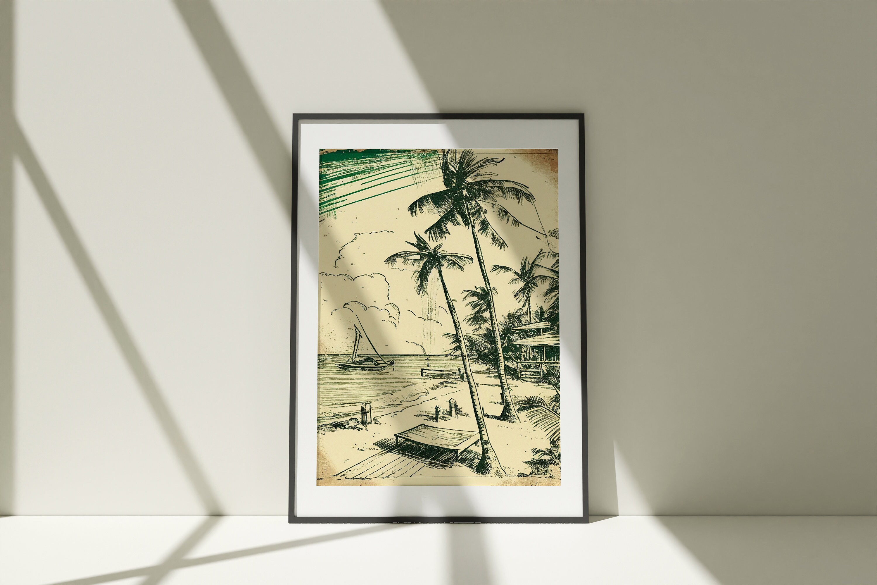 Vintage Sketch of Tropical Beach | Hand-drawn Paradise Art | Coastal ...