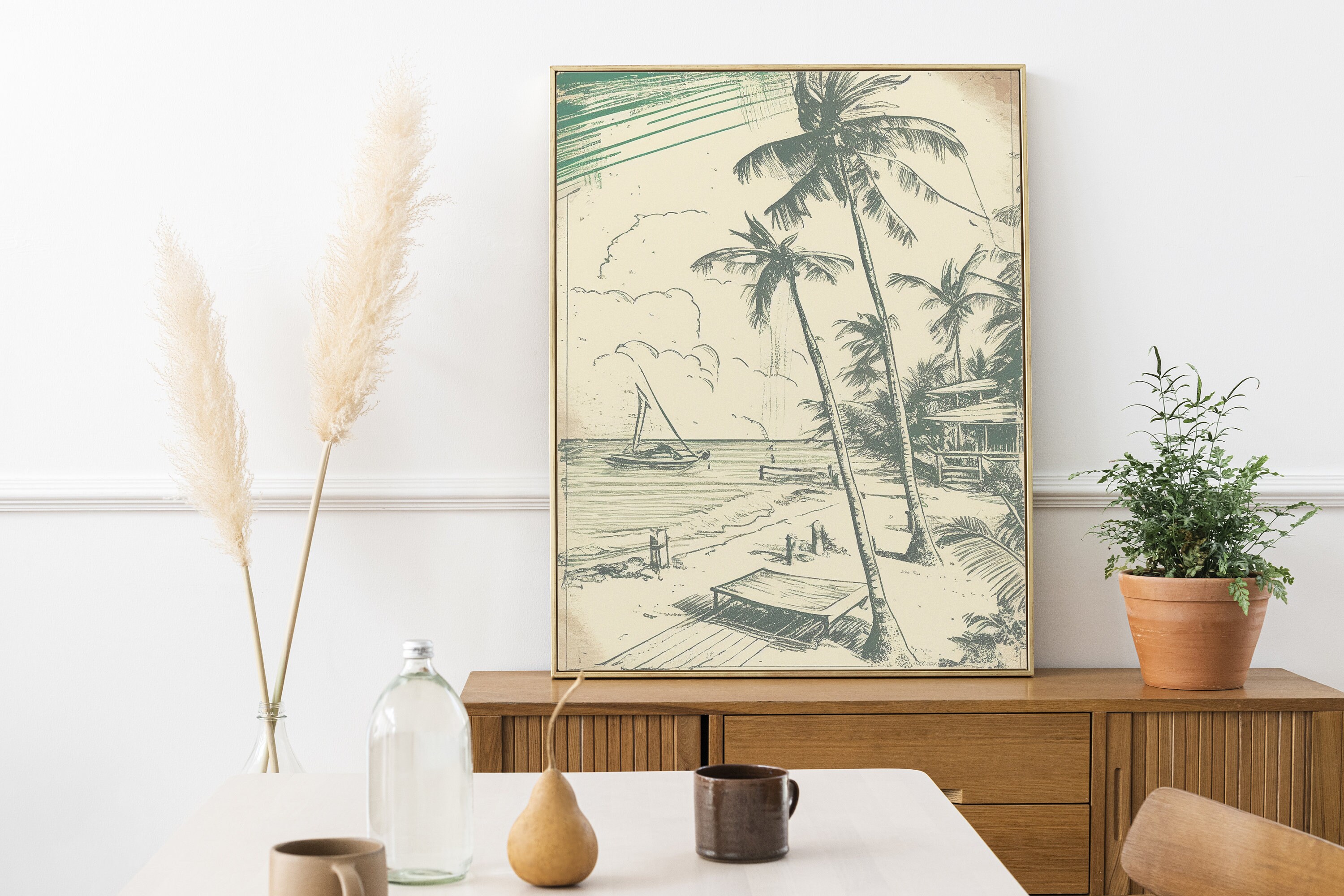 Vintage Sketch of Tropical Beach | Hand-drawn Paradise Art | Coastal ...