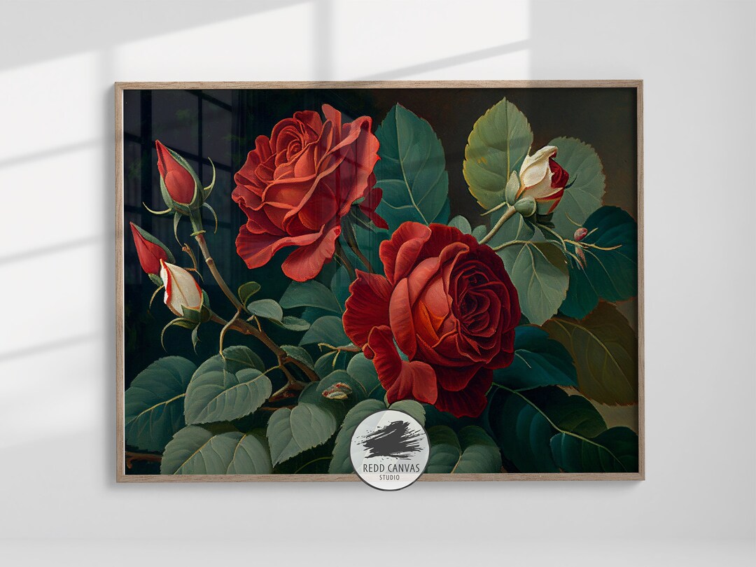 Vintage Red Roses Still Life Oil Painting Classic Floral Art Print ...