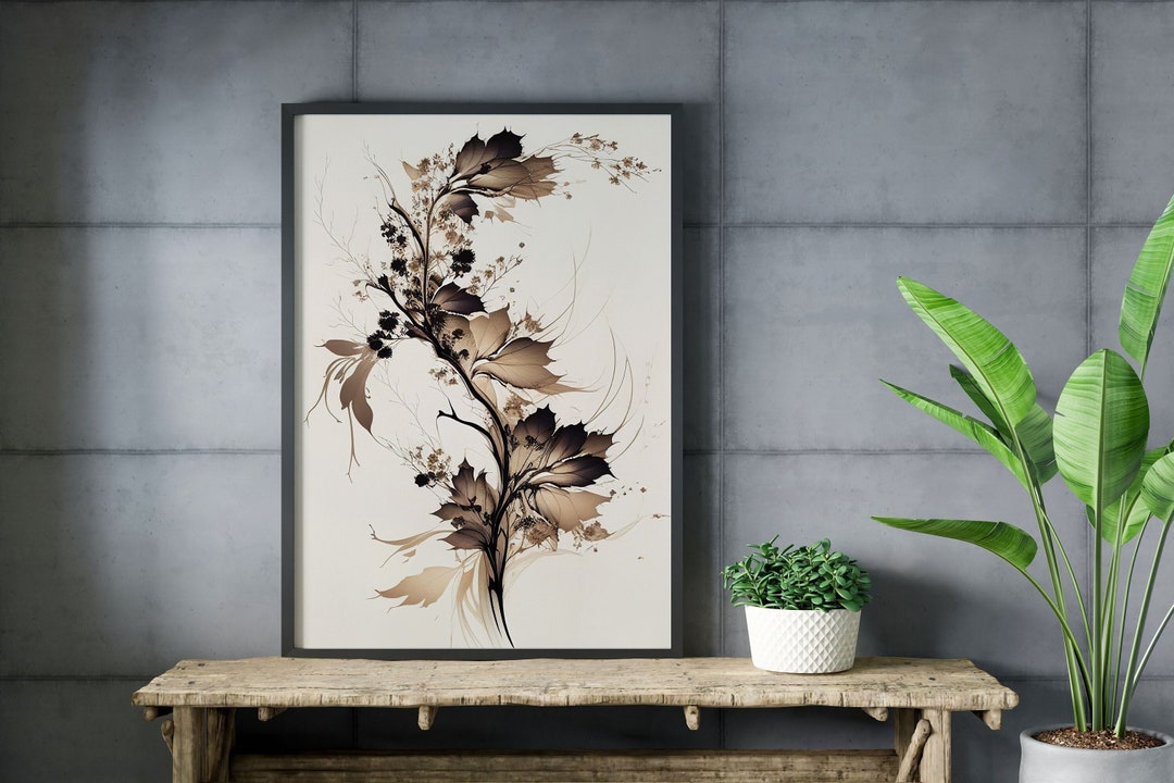 Abstract Sakura Printable | Beige & Black Neutral Botanical | Elegant ...