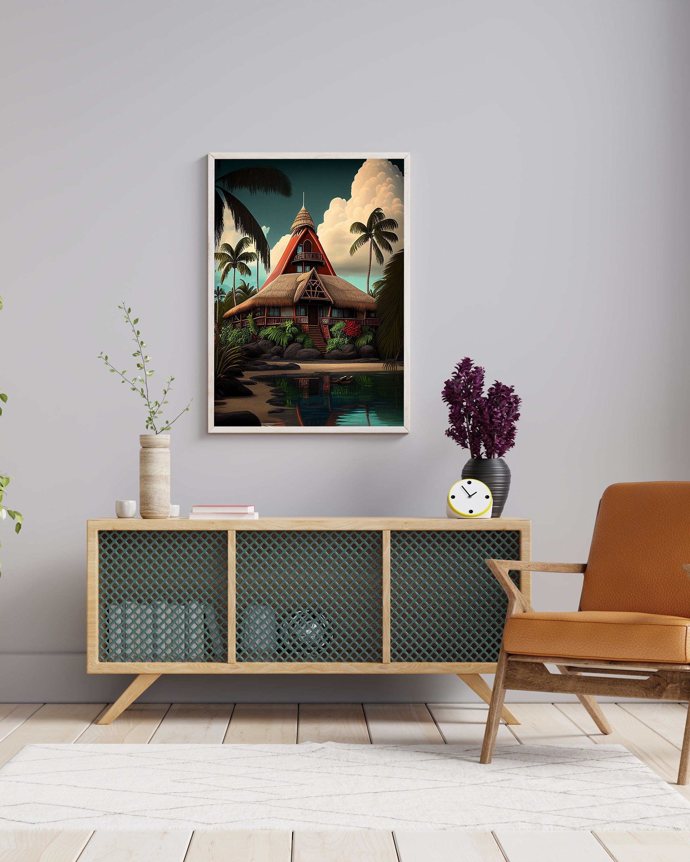 Polynesian Style Beach Hut Printable Tropical Island Getaway Coastal ...