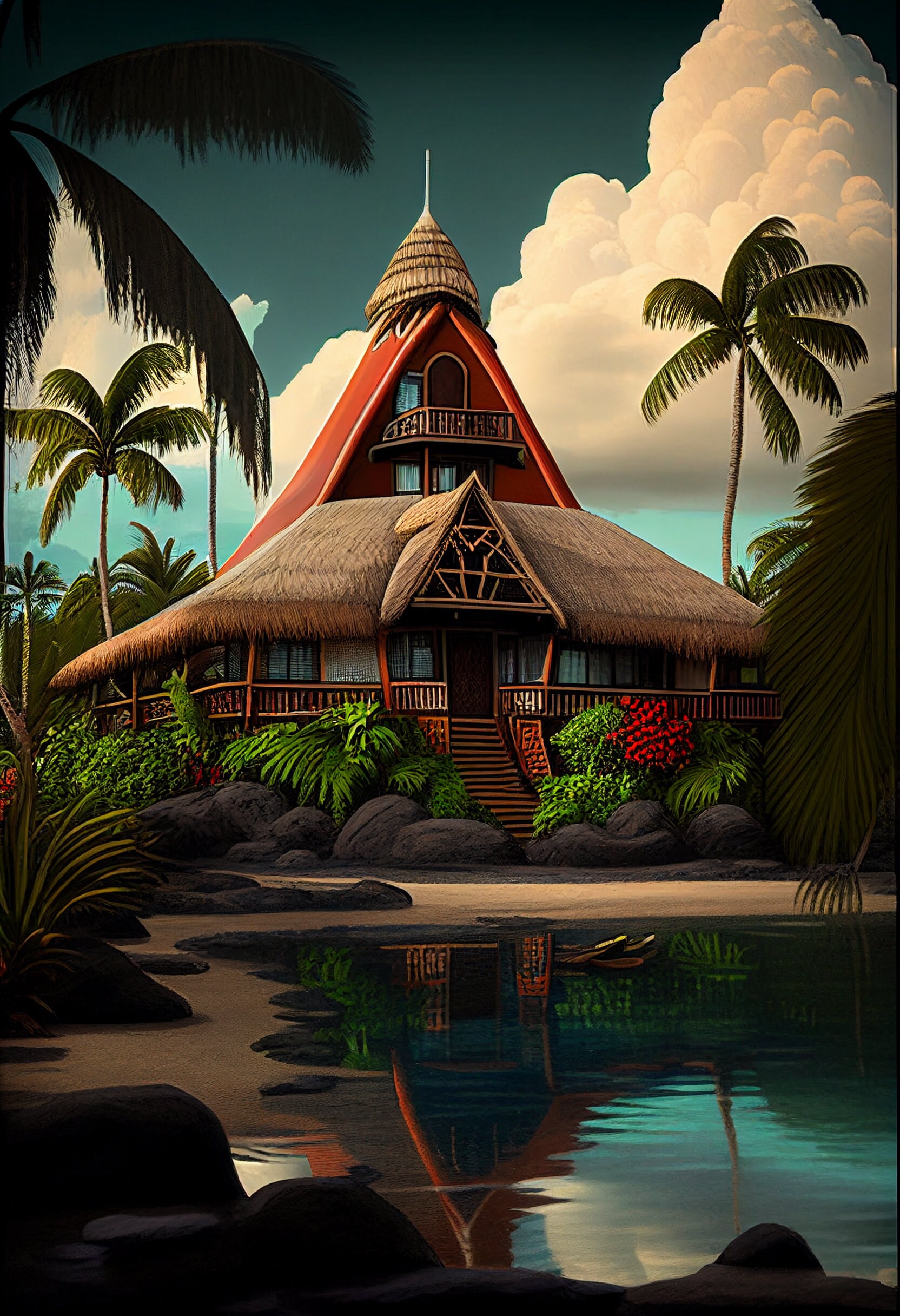 Polynesian Style Beach Hut Printable Tropical Island Getaway Coastal ...