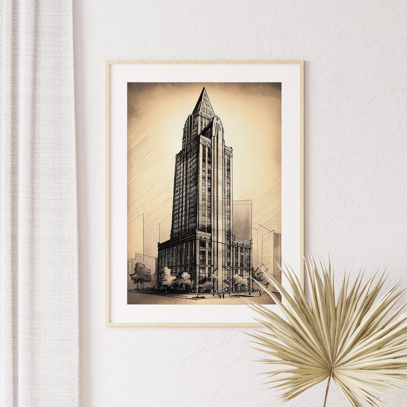 Vintage Skyscraper Pencil Sketch | Classic Urban Architecture | Hand ...