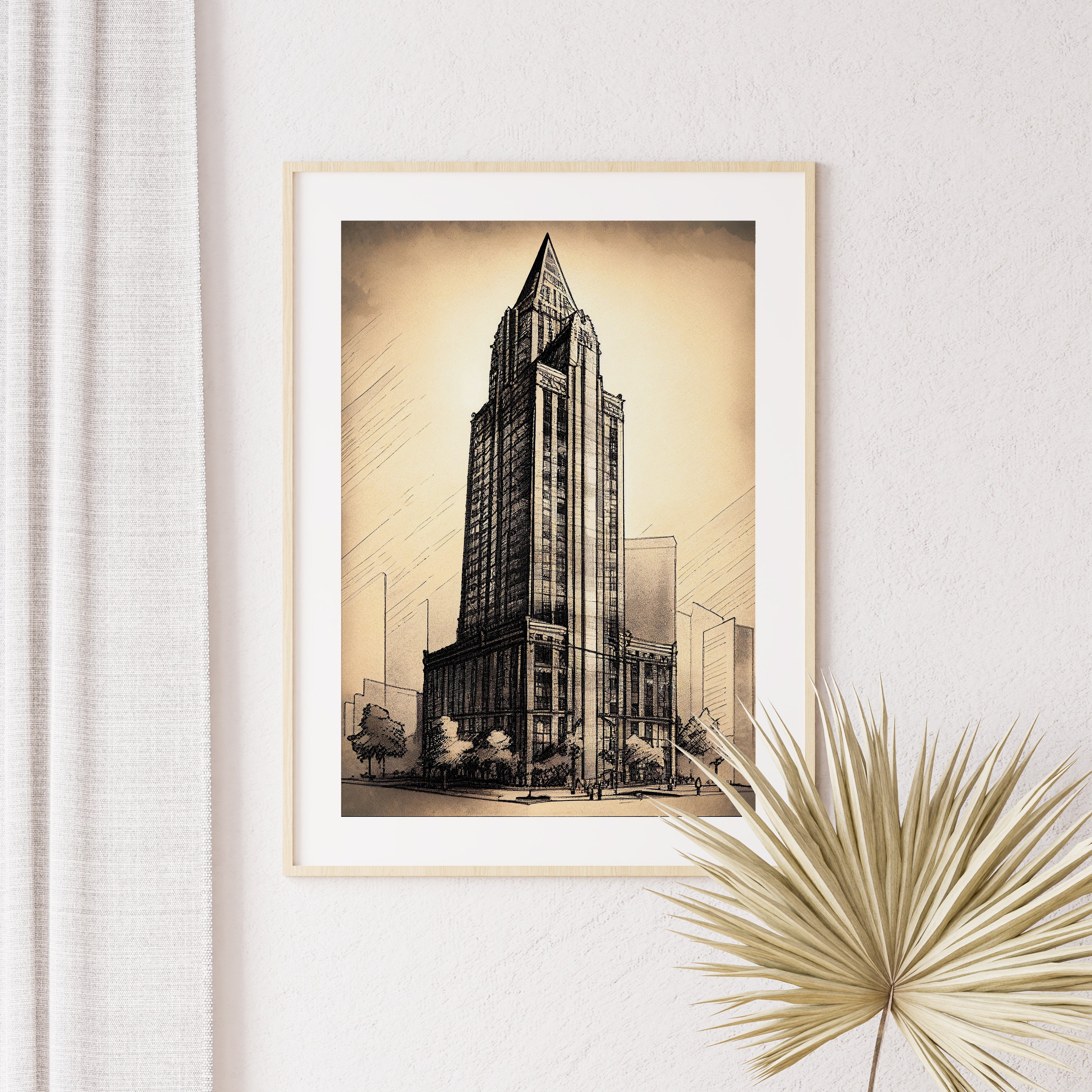 Vintage Skyscraper Pencil Sketch Classic Urban Architecture Hand-drawn ...