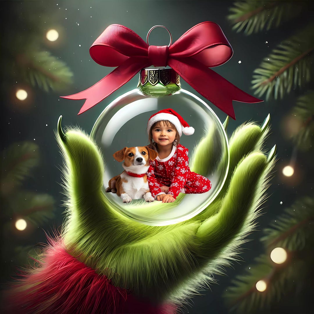 Funny Green Hand Christmas Ornament Frame PNG, Holiday Photo Overlay ...