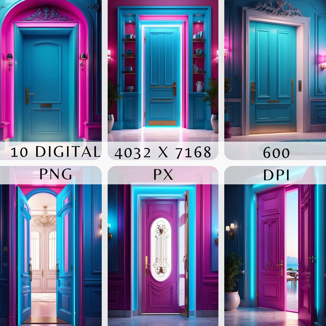 Digital Backdrop Luxury Door, Pink and Turquoise Doorway Background ...