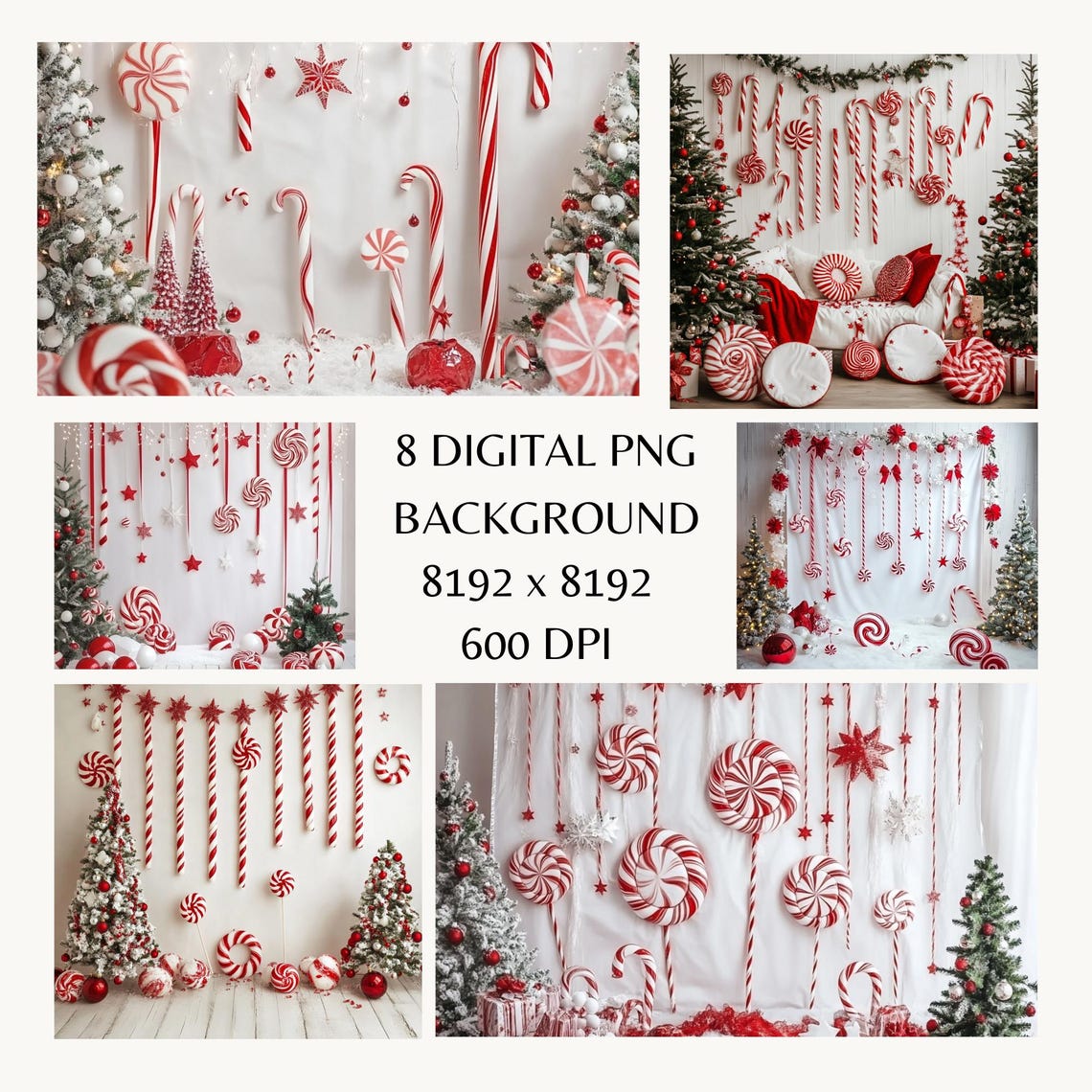 Candy Cane Christmas Photography Backdrop, Peppermint Lollipop Holiday ...