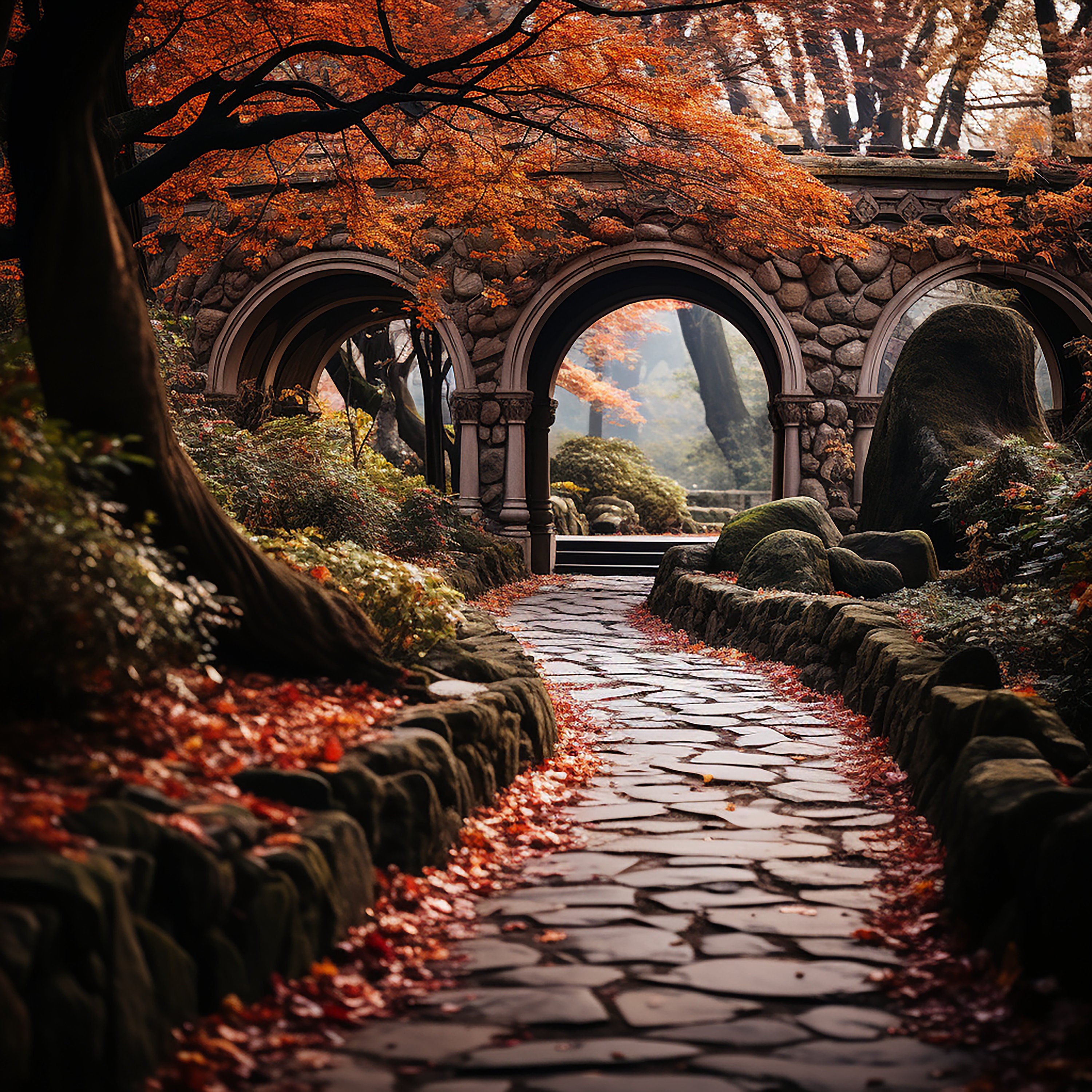 Golden Autumn Walkway Backgrounds for Photoshop Immerse Your - Etsy