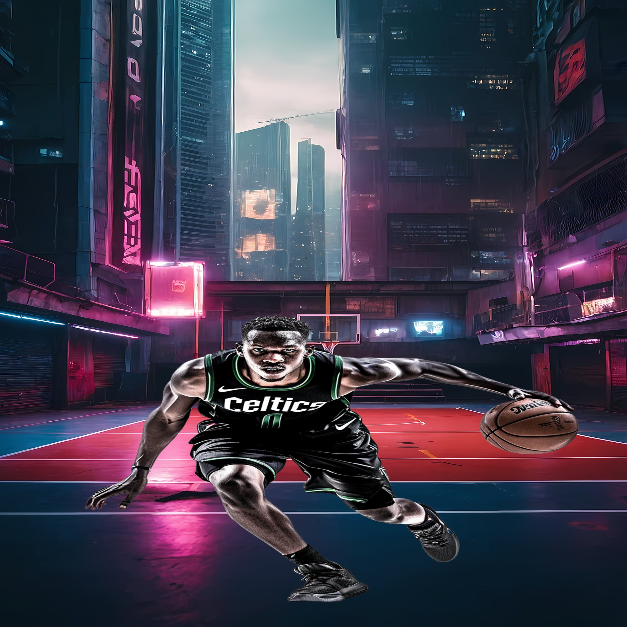 Basketball Court Digital Background Cyberpunk Sports Overlay Futuristic ...