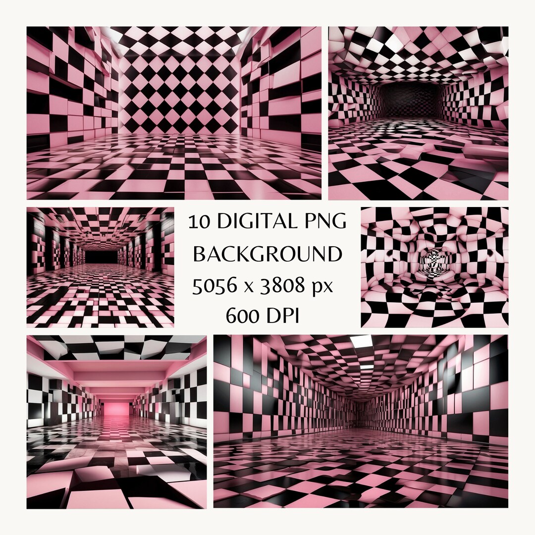 Abstract Checkerboard Backdrops, Pink and Black Surreal Designs ...