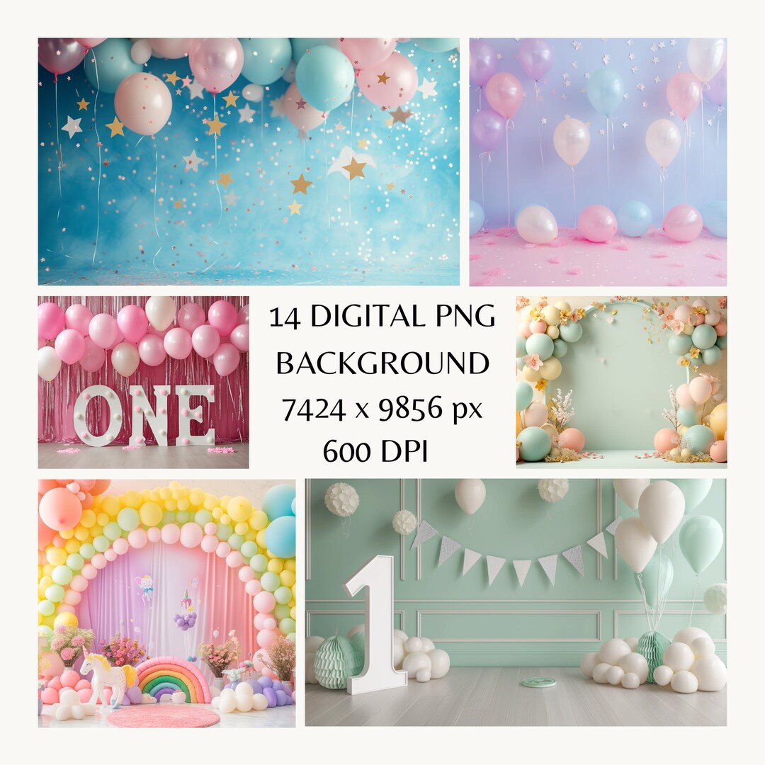 Kids Birthday Digital Backdrop, Pastel Party & Sparkling Celebration ...