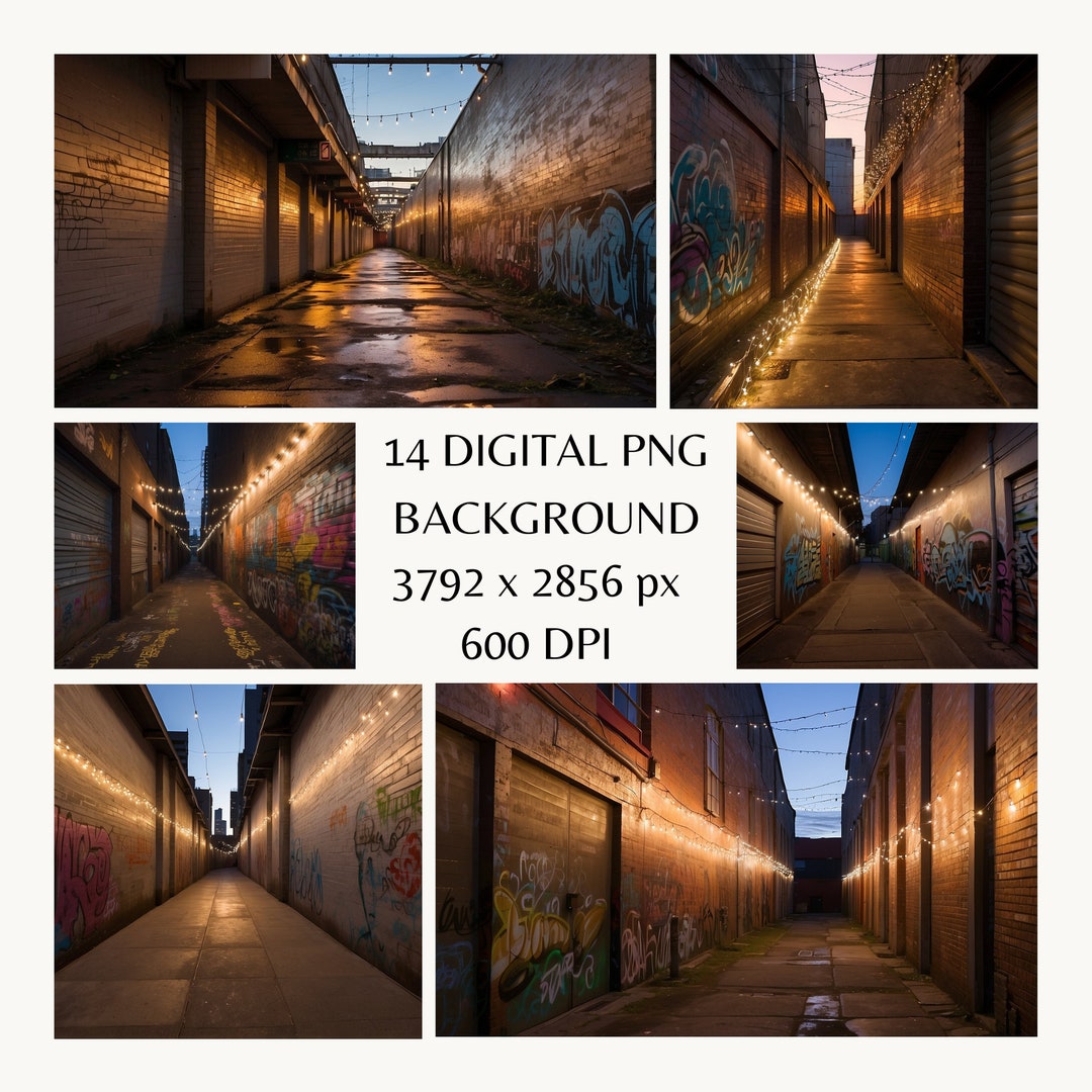 Urban Alleyway Digital Backdrop, Alleyway With String Lights and ...