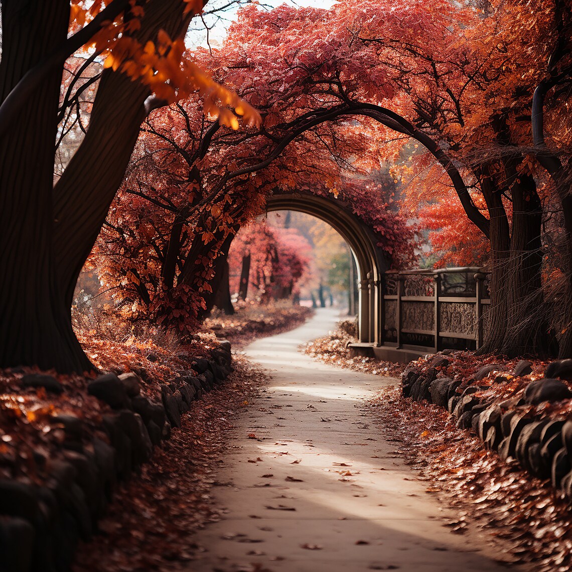 Golden Autumn Walkway Backgrounds for Photoshop - Immerse Your Photos ...