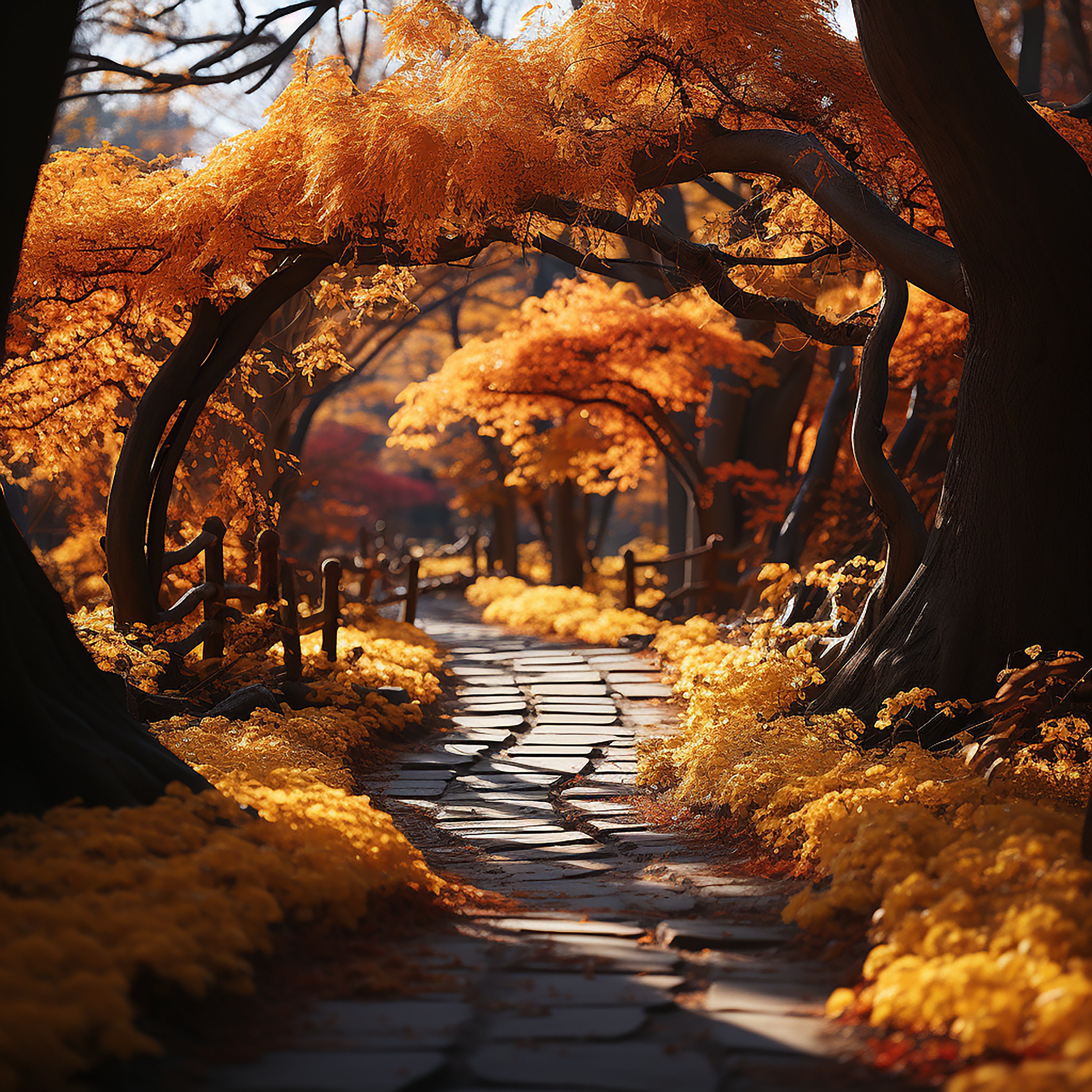 Golden Autumn Walkway Backgrounds for Photoshop Immerse Your - Etsy