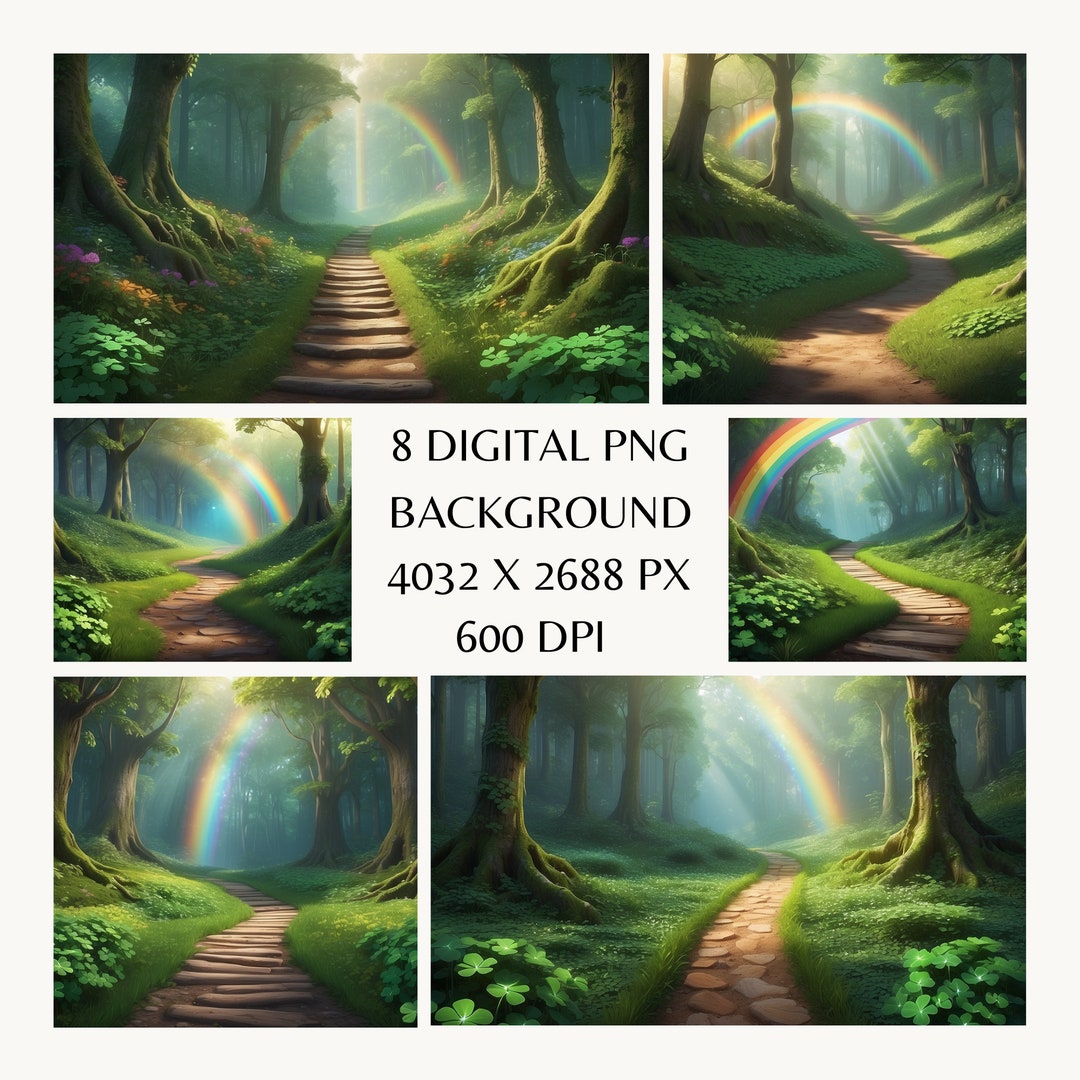 Shamrock Forest Digital Backdrop | Path to Rainbow, St. Patrick's Day ...