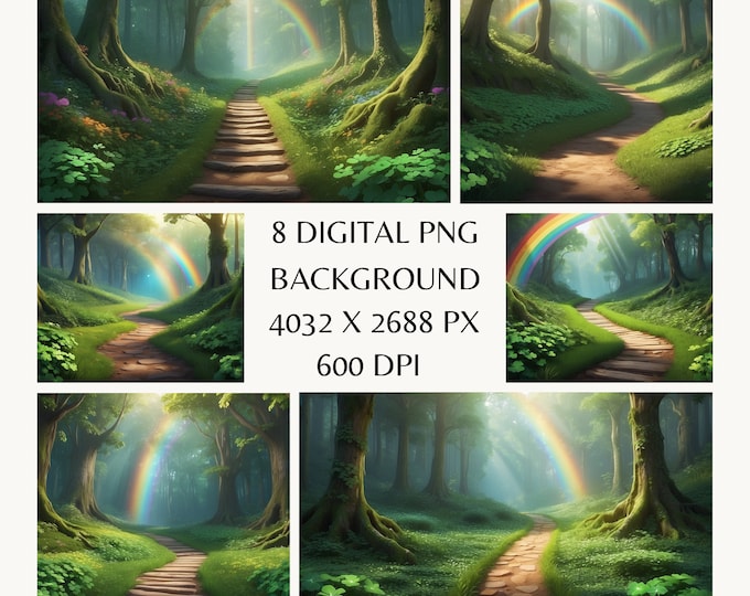 Shamrock Forest Digital Backdrop | Path to Rainbow, St. Patrick's Day ...