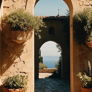Mediterranean Archway Digital Backdrop, Rustic Villa Photo Background ...