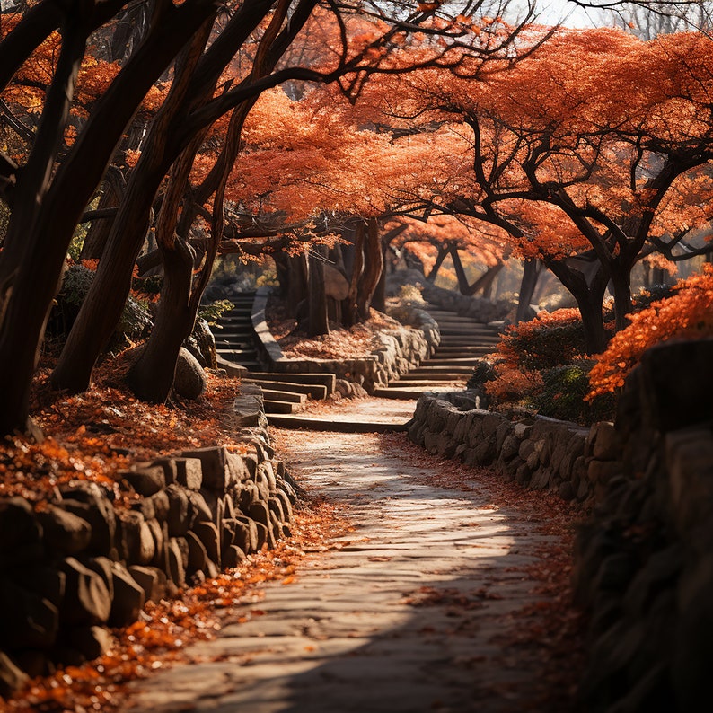 Golden Autumn Walkway Backgrounds for Photoshop Immerse Your - Etsy