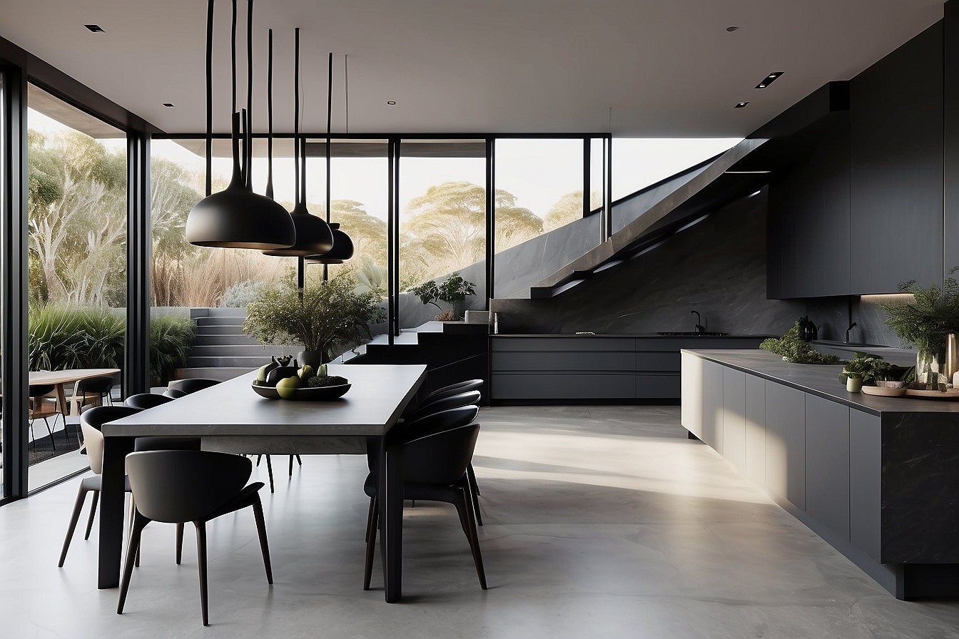 Digital Background Open Concept Kitchen | Sleek Kitchen Overlay | Black ...