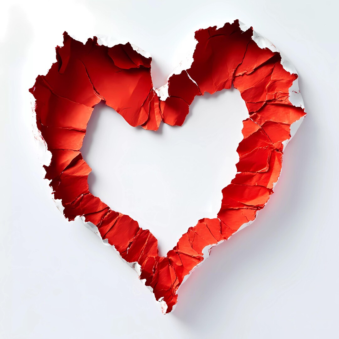 Heart Shaped Background With Transparent Center, Torn Red Paper Effect ...