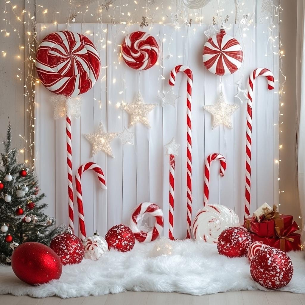 Candy Cane Christmas Photography Backdrop, Peppermint Lollipop Holiday ...