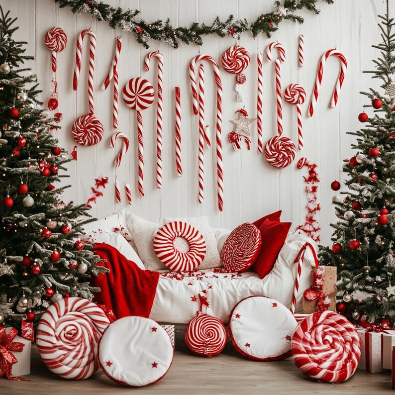 Candy Cane Christmas Photography Backdrop, Peppermint Lollipop Holiday ...