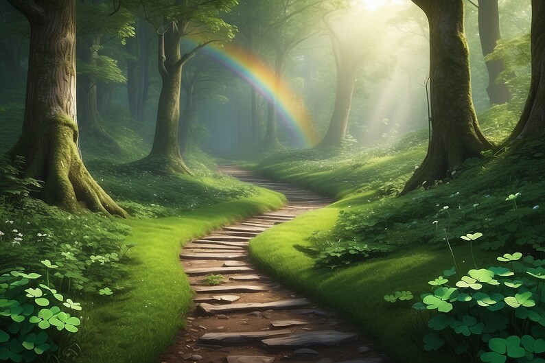Shamrock Forest Digital Backdrop | Path to Rainbow, St. Patrick's Day ...