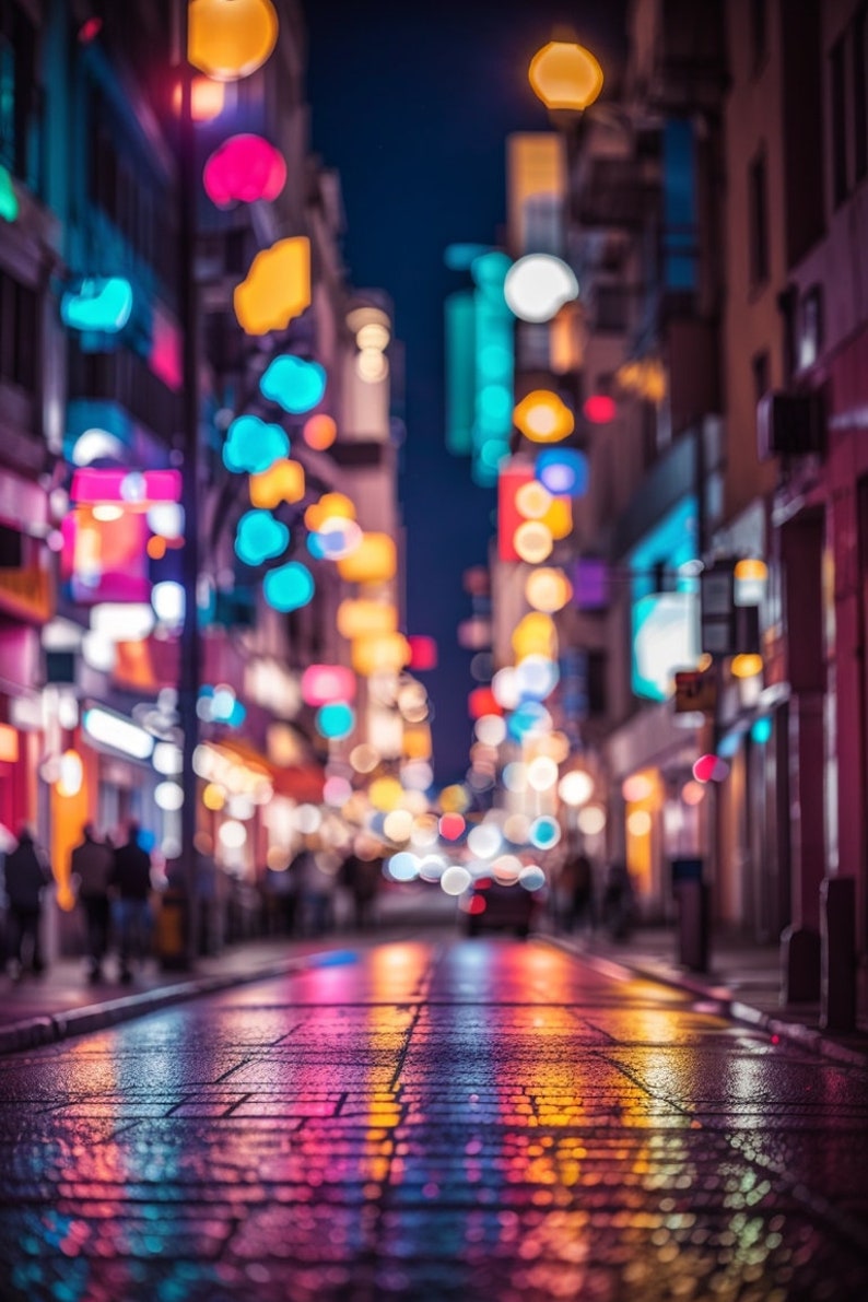 Digital Backdrop: Streets at Night Theme - Urban Cityscape, Neon Glow ...