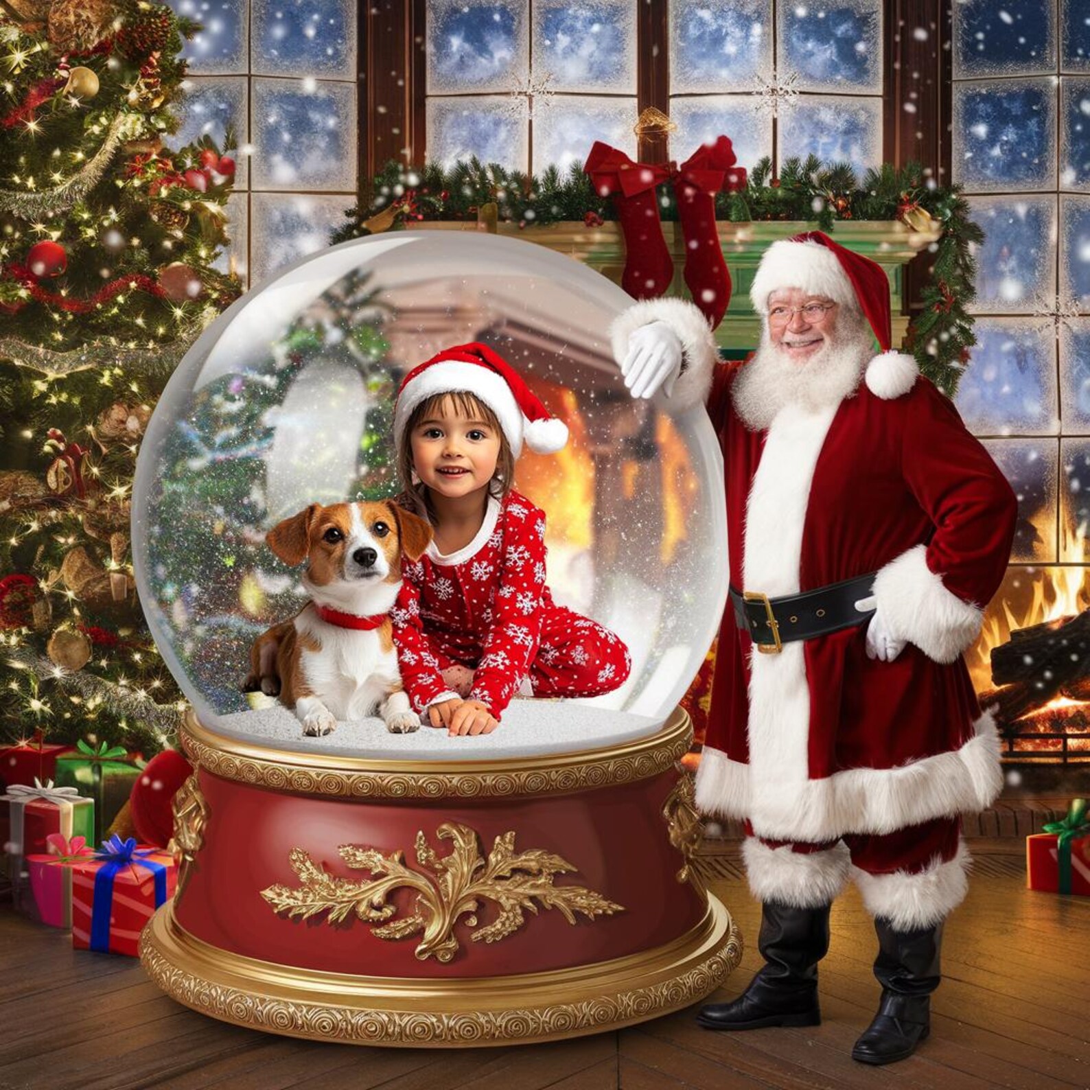 Santa Claus With Christmas Snow Globe Backdrop, Festive Digital Holiday ...