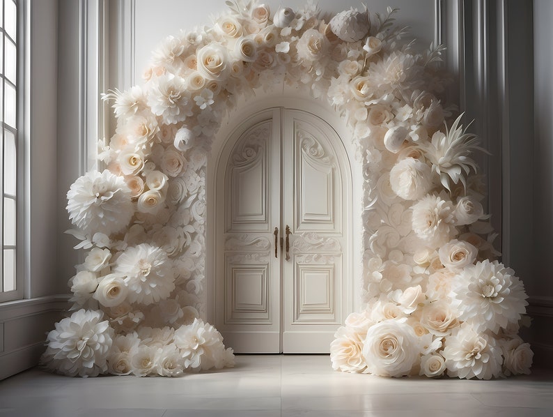 White Floral Archway Backdrops, Luxurious Event Entrance, Wedding ...