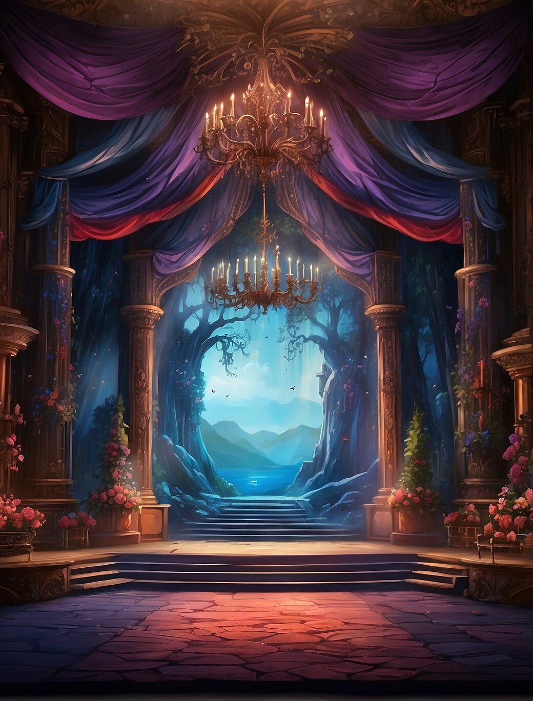 Enchanting Fairy Tale Stage Backdrop - Magical Forest & Starry Night ...