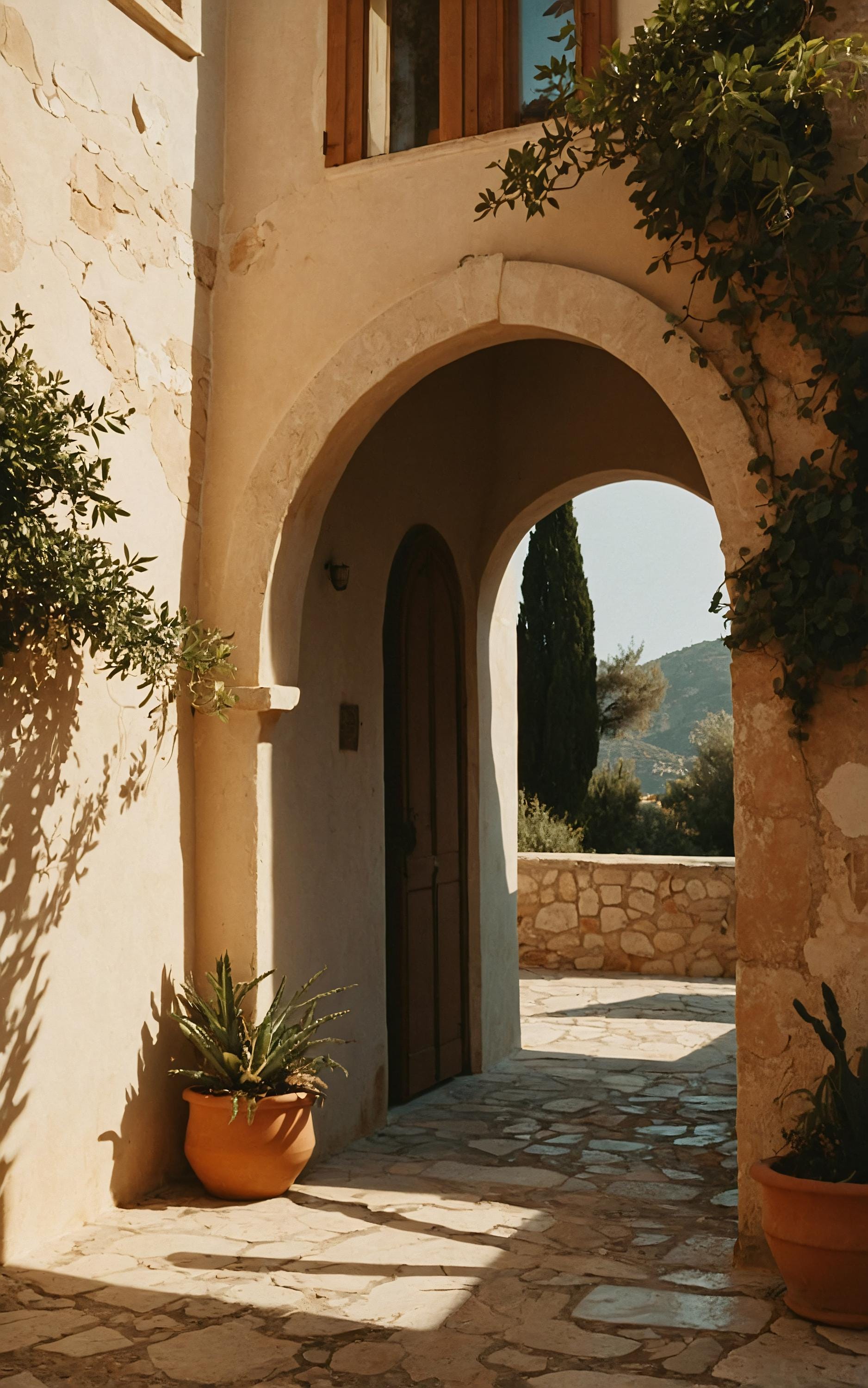 Mediterranean Archway Digital Backdrop, Rustic Villa Photo Background ...