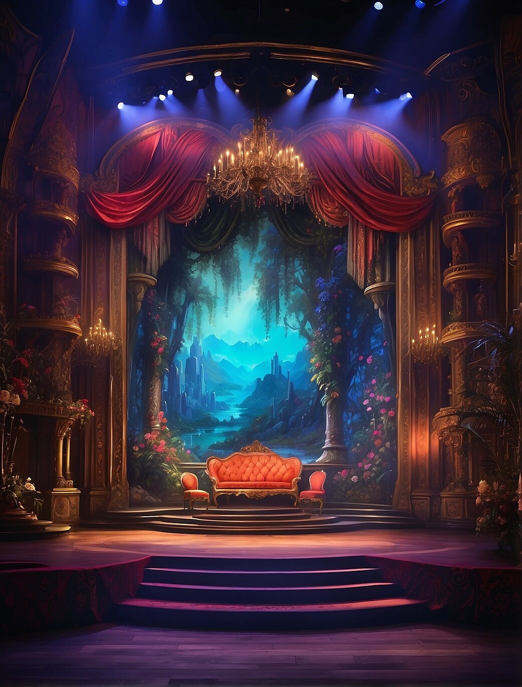 Enchanting Fairy Tale Stage Backdrop - Magical Forest & Starry Night ...