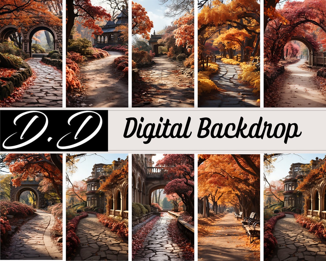 Golden Autumn Walkway Backgrounds for Photoshop Immerse Your - Etsy