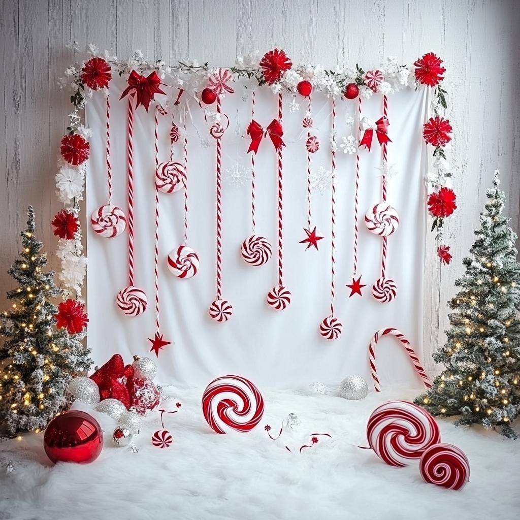 Candy Cane Christmas Photography Backdrop, Peppermint Lollipop Holiday ...