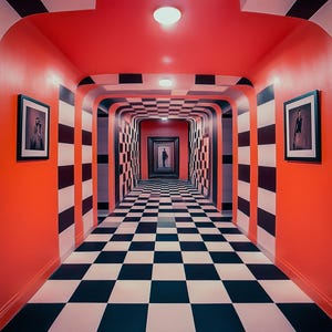 Surreal Optical Illusion Hallway Backdrop | Trippy Checkered Digital ...