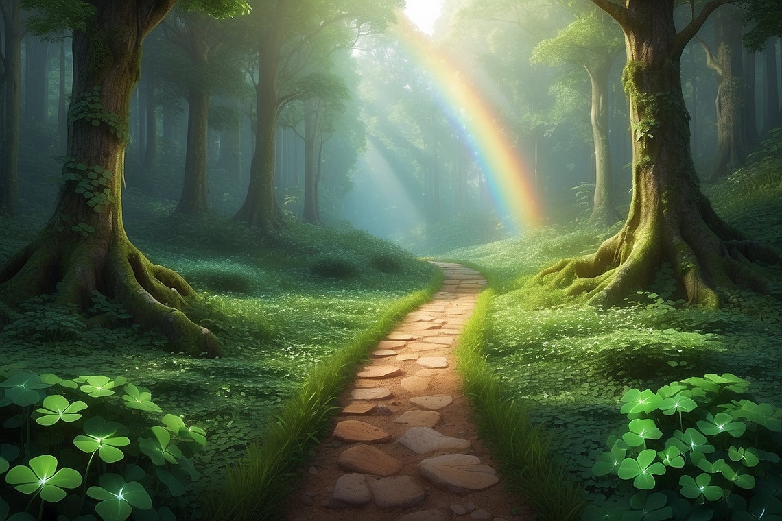 Shamrock Forest Digital Backdrop | Path to Rainbow, St. Patrick's Day ...
