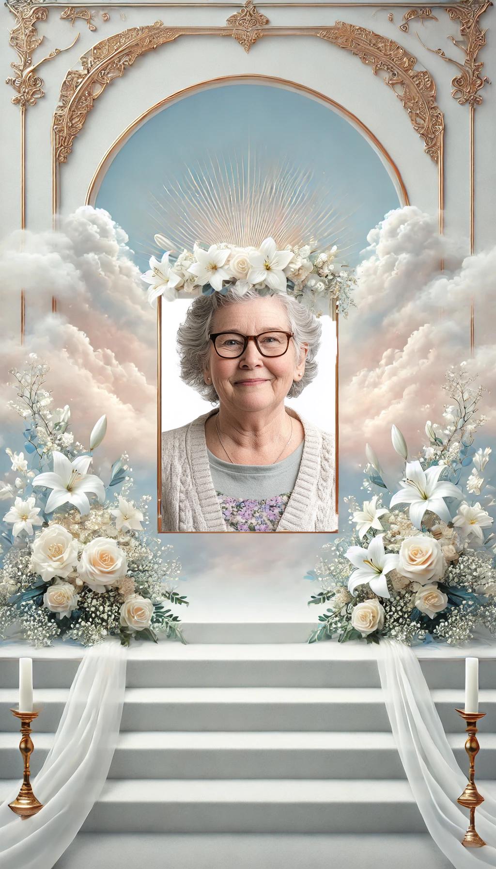 Heavenly Memorial Program Template - White Roses, Lilies & Golden Arch ...